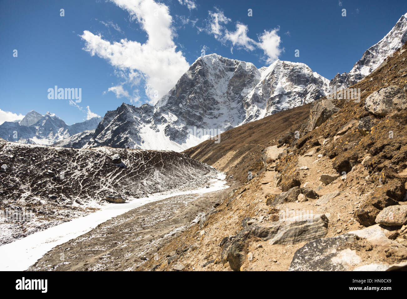 The hiking trail in front of the Taboche peak (6367m high) leading to ...
