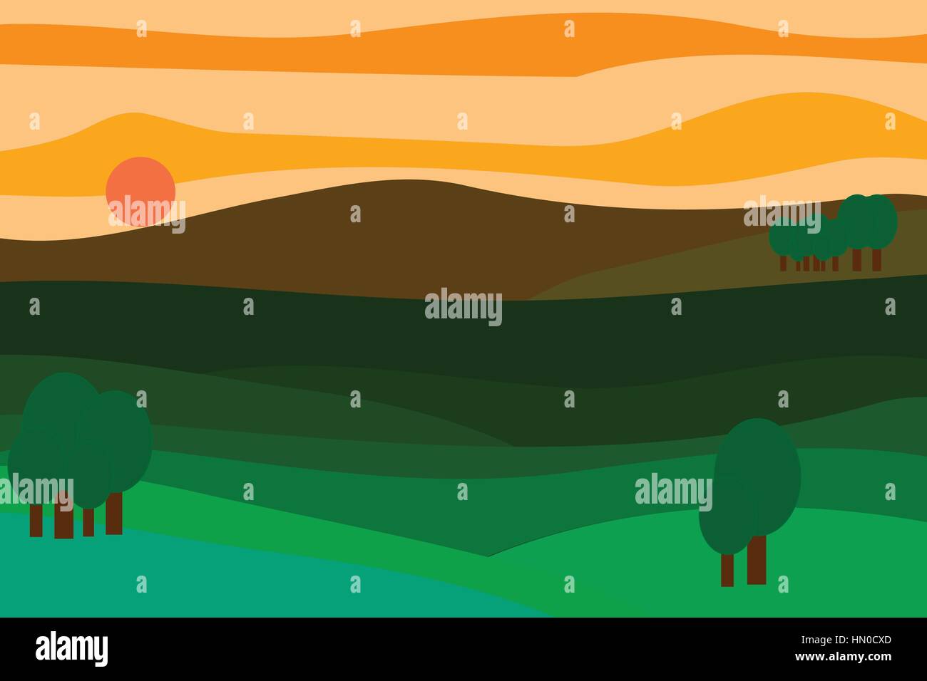 Vector landscape at sunset Stock Vector Image & Art - Alamy