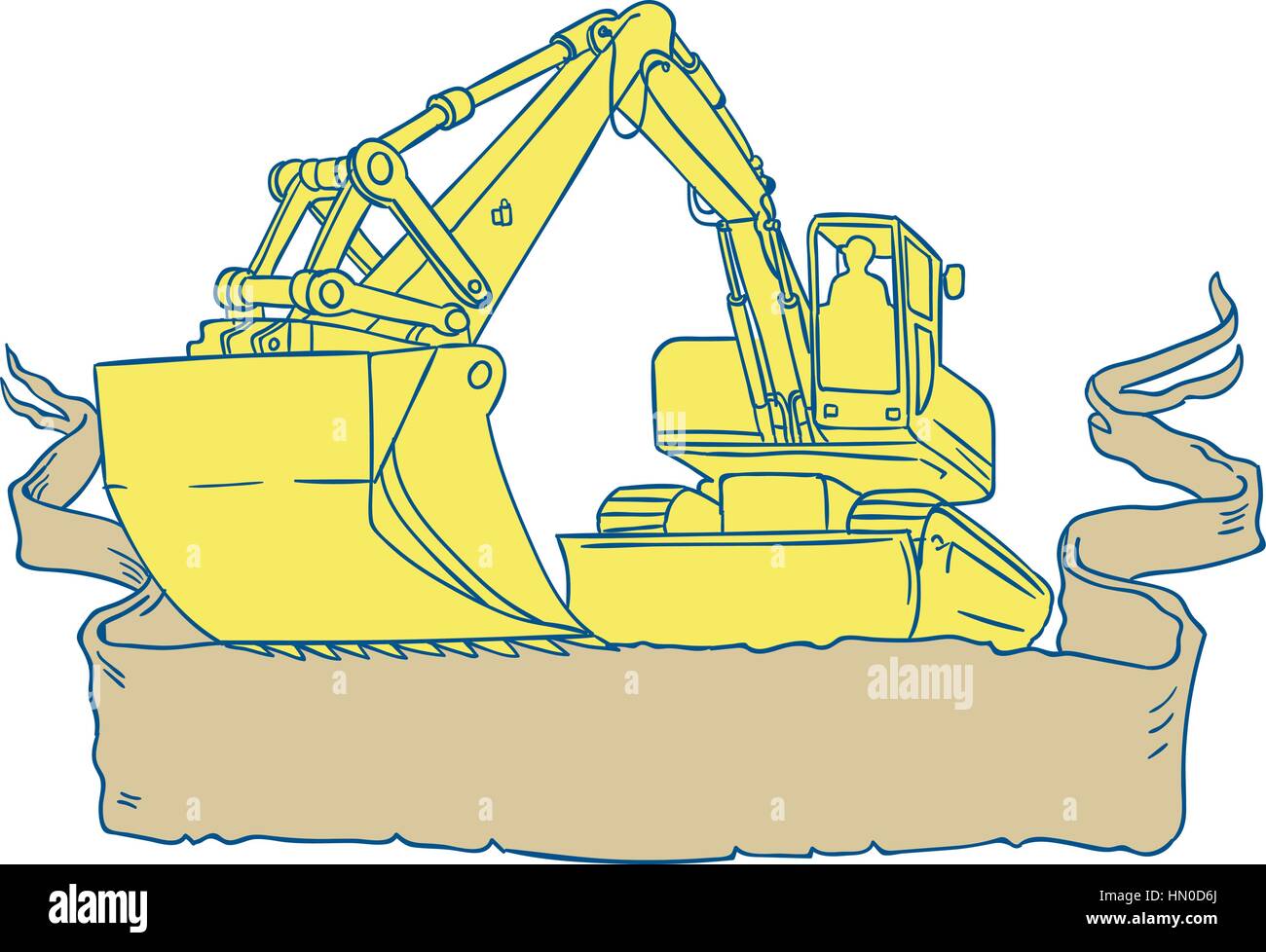 Drawing sketch style illustration of a mechanical digger excavator ...