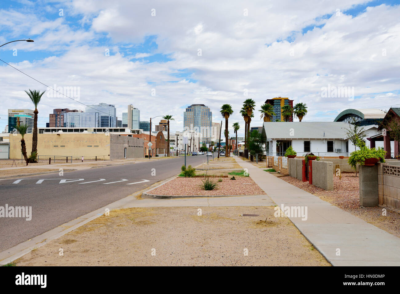 Houses on residential street in central Phoenix near downtown, Arizona ...