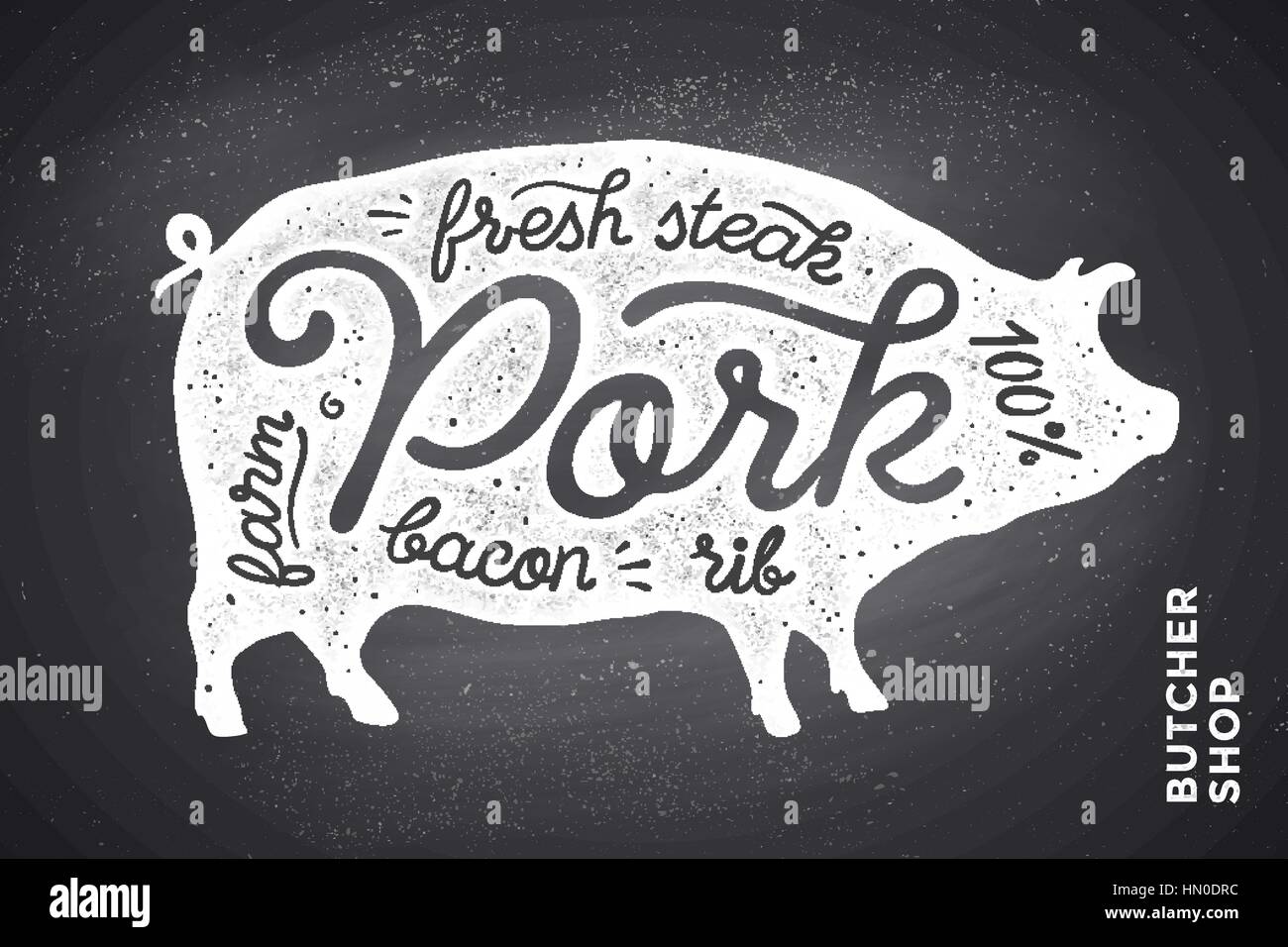 Illustration with pig silhouette Pork. Lettering Stock Vector Image ...
