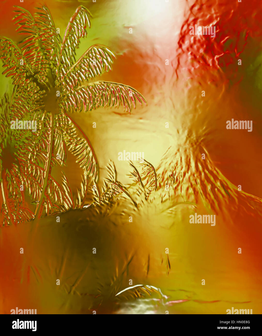 graphic design collage with palm trees and volcano in the background ...