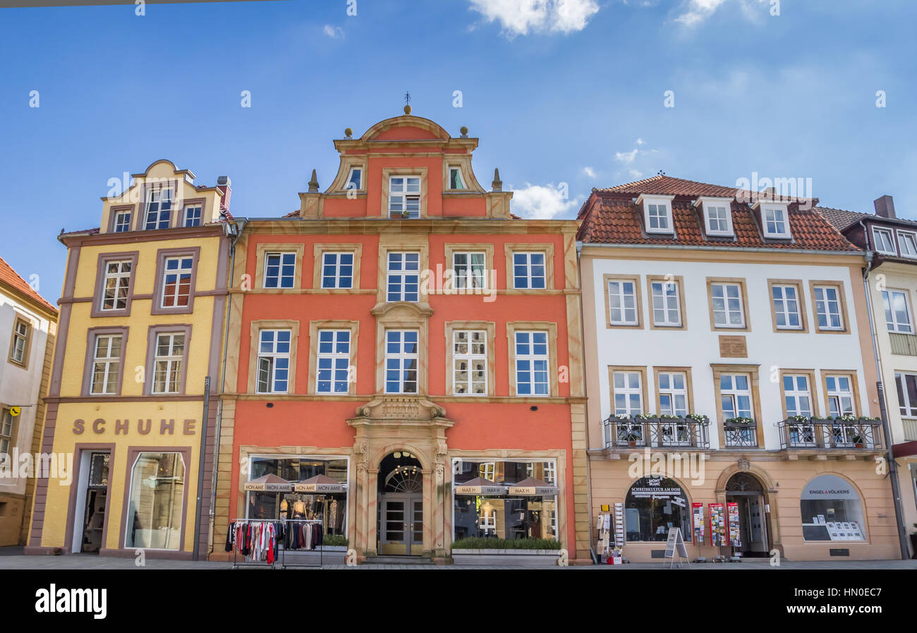 Shops at the central market square of Paderborn, Germany Stock Photo ...