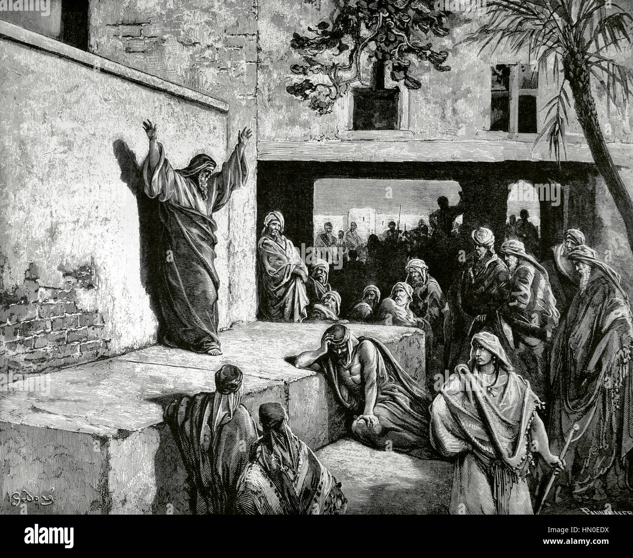 Old Testament. Micah the Prophet exhorting the Israelites to repentance ...