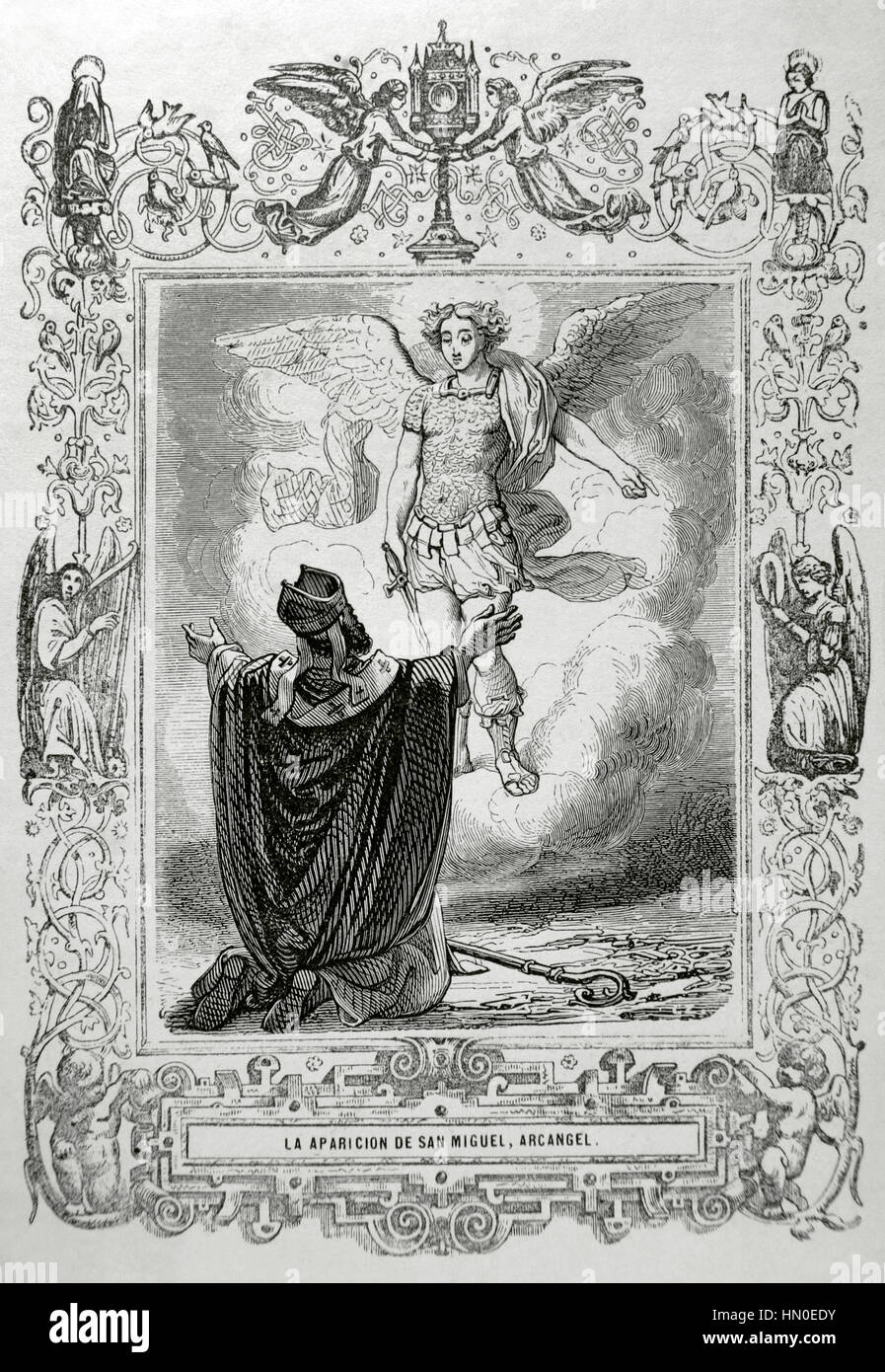 The Apparition of St. Michael the Archangel. Engraving by Capuz, 1852 ...