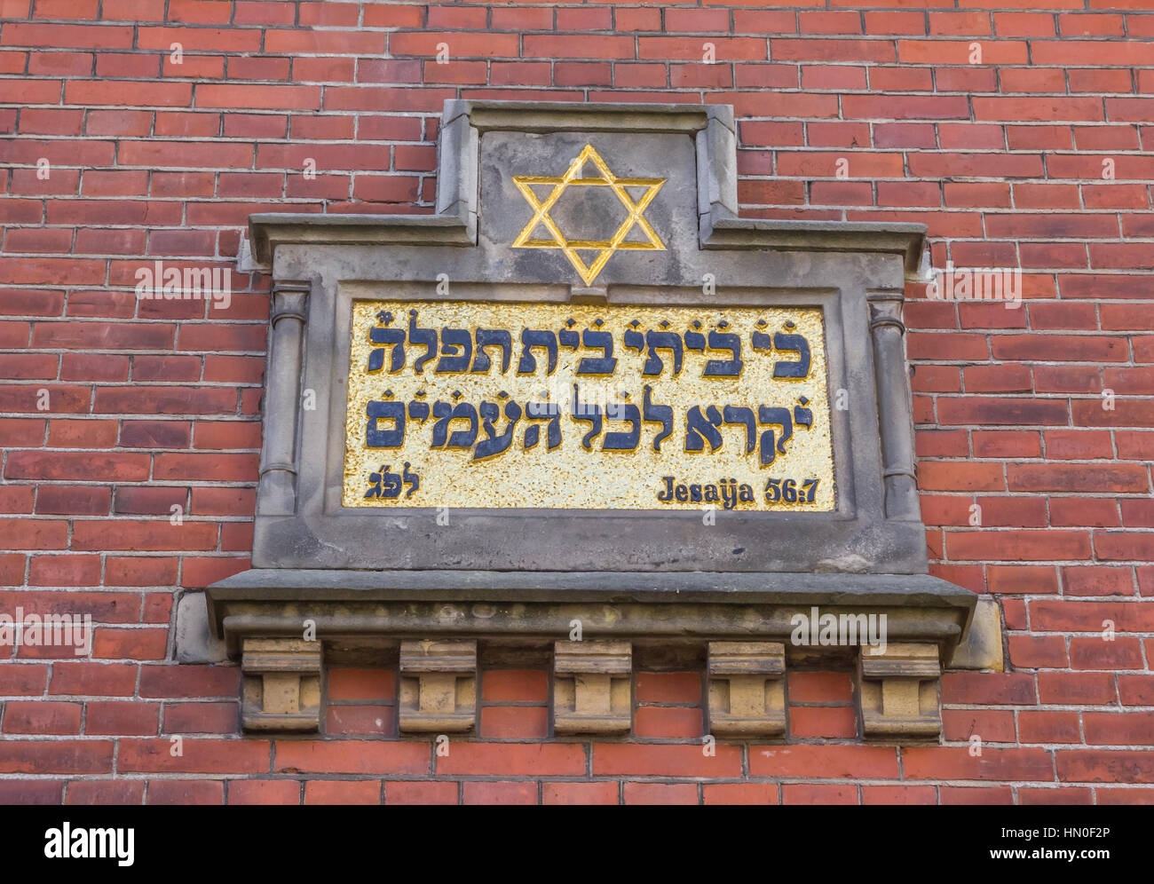 Plaque with bible text on the wall of the synagogue in Zwolle ...