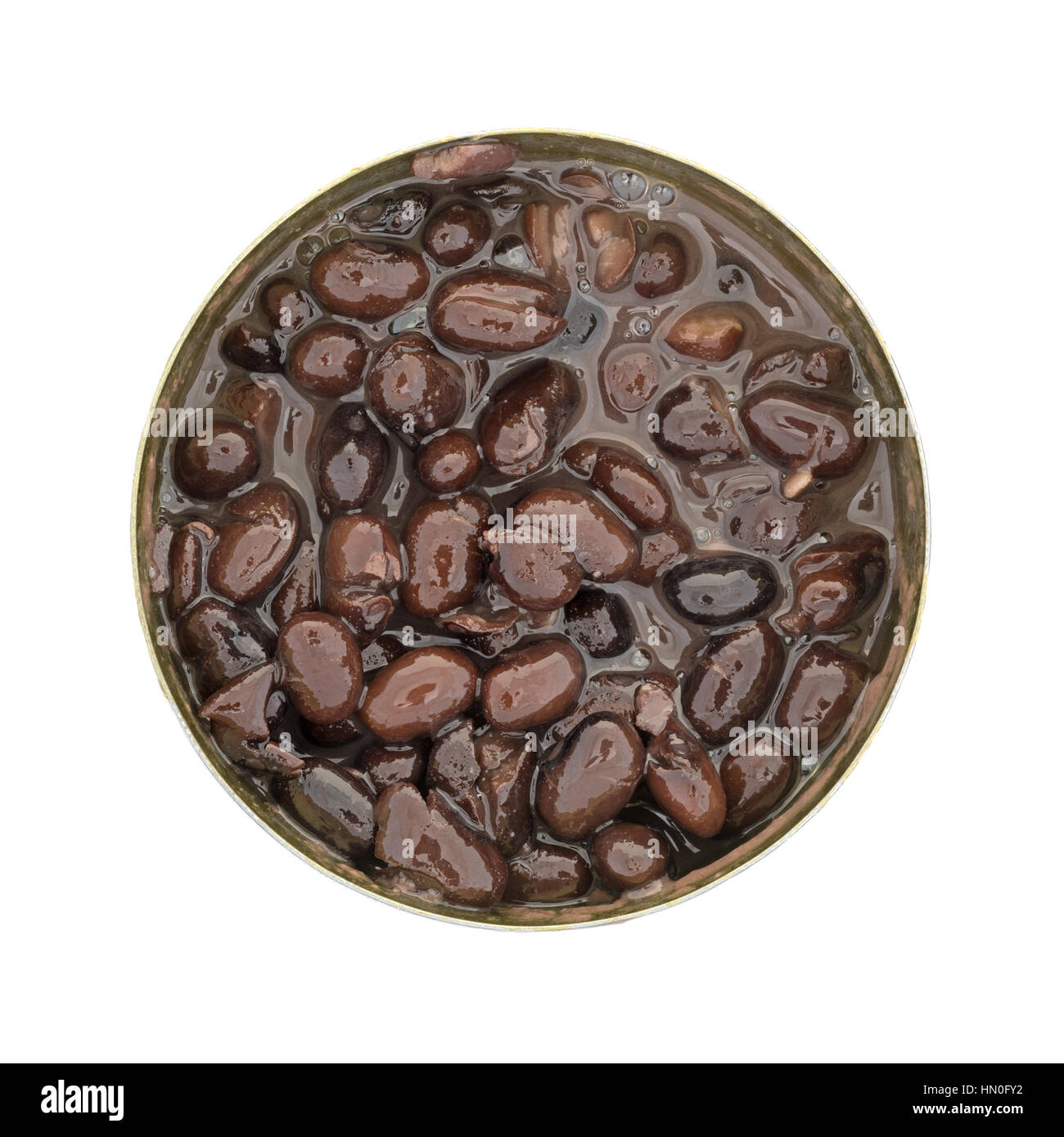 Top view of organic black beans in an opened can isolated on a white ...
