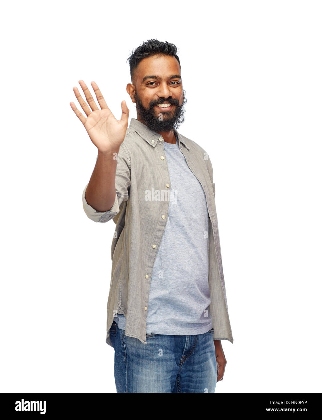 face of happy smiling man waving hand over white Stock Photo - Alamy