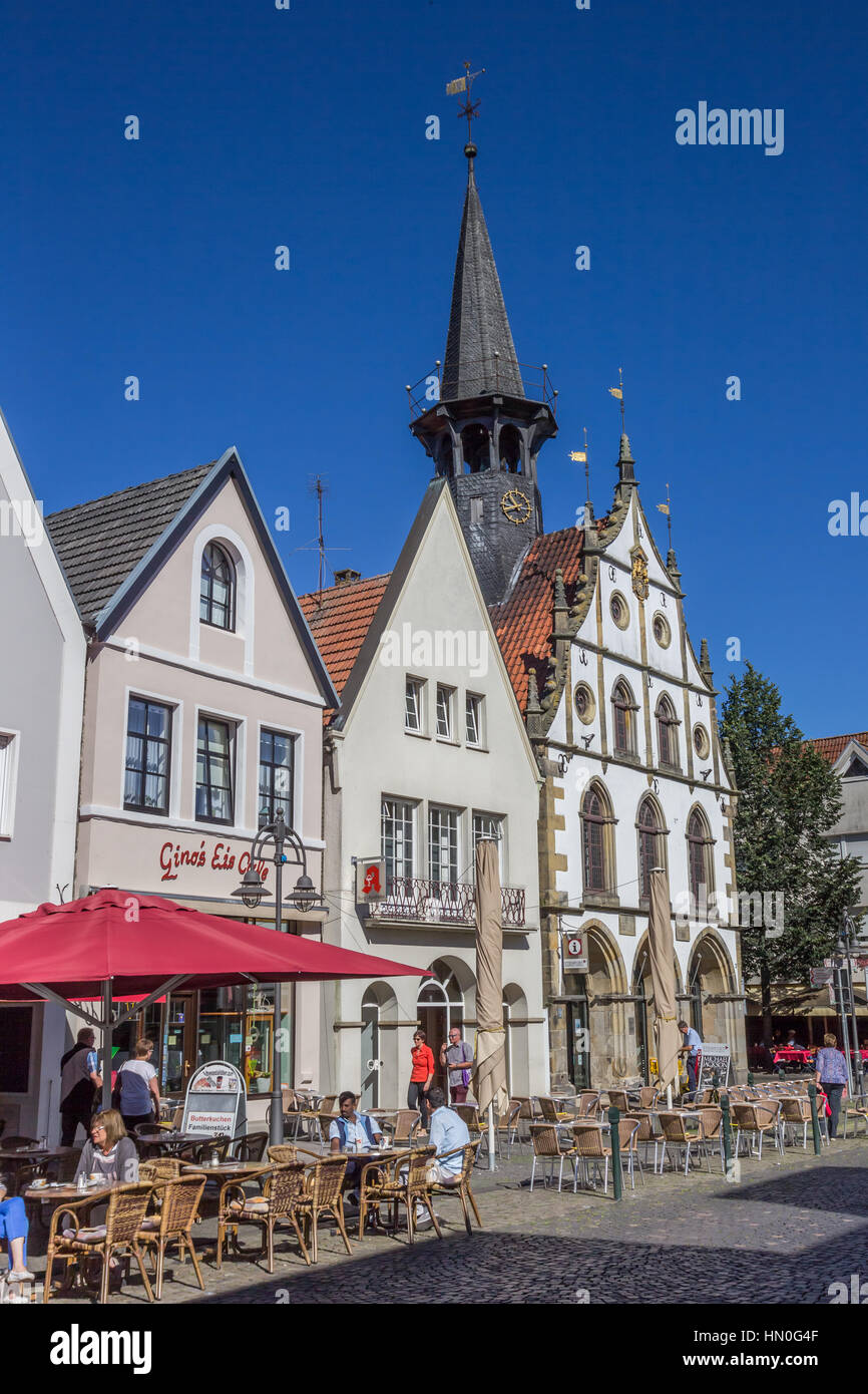 Restaurant and town hall in the center of Steinfurt, Germany Stock ...
