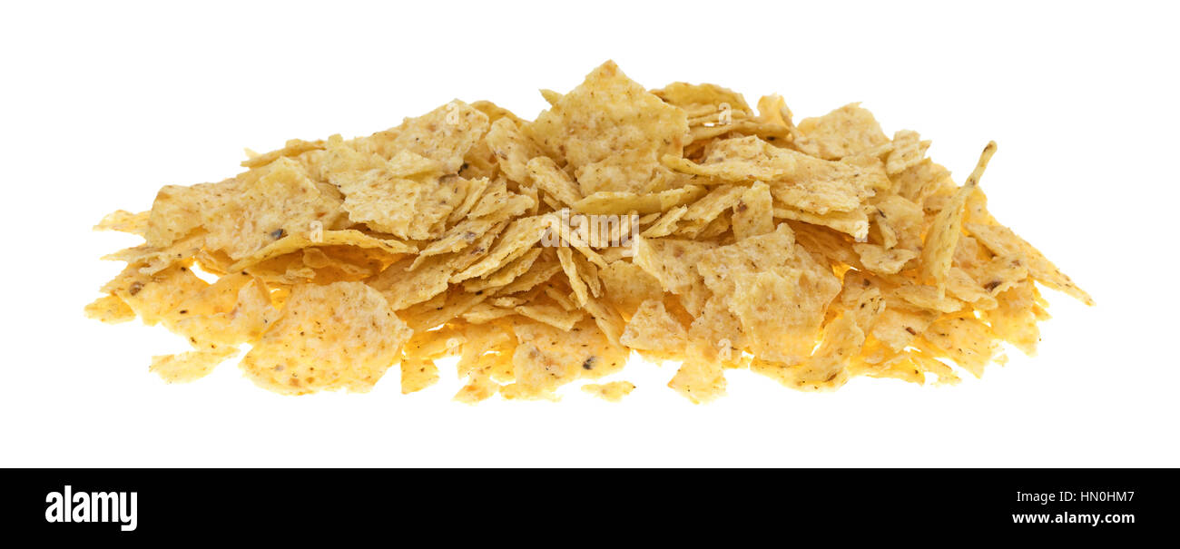 A portion of broken tortilla chips isolated on a white background Stock ...