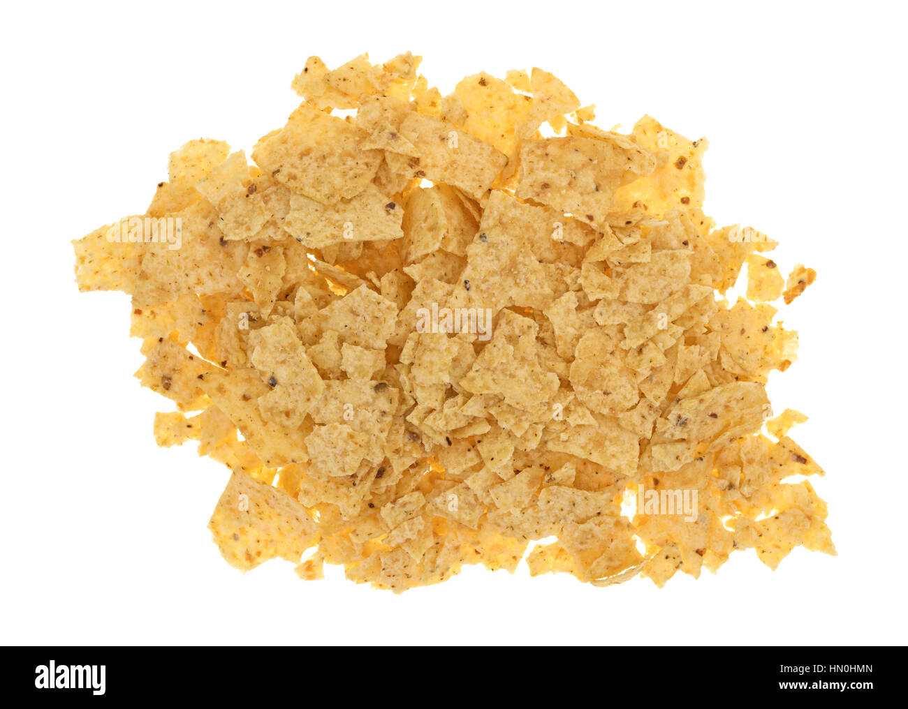 Top view of a portion of broken tortilla chips isolated on a white ...
