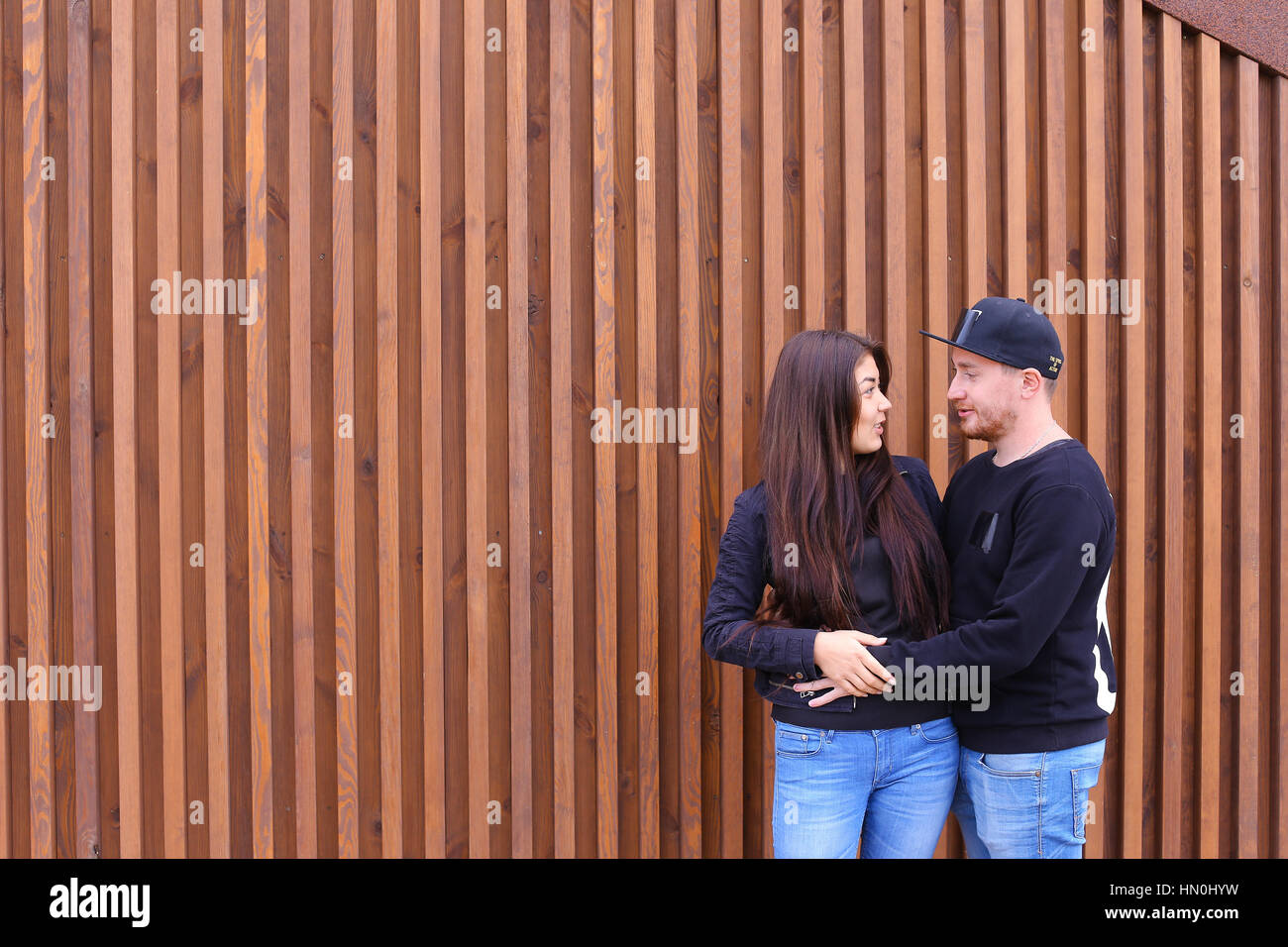 Beautiful man and woman cute chirping and awe and love relate to each ...