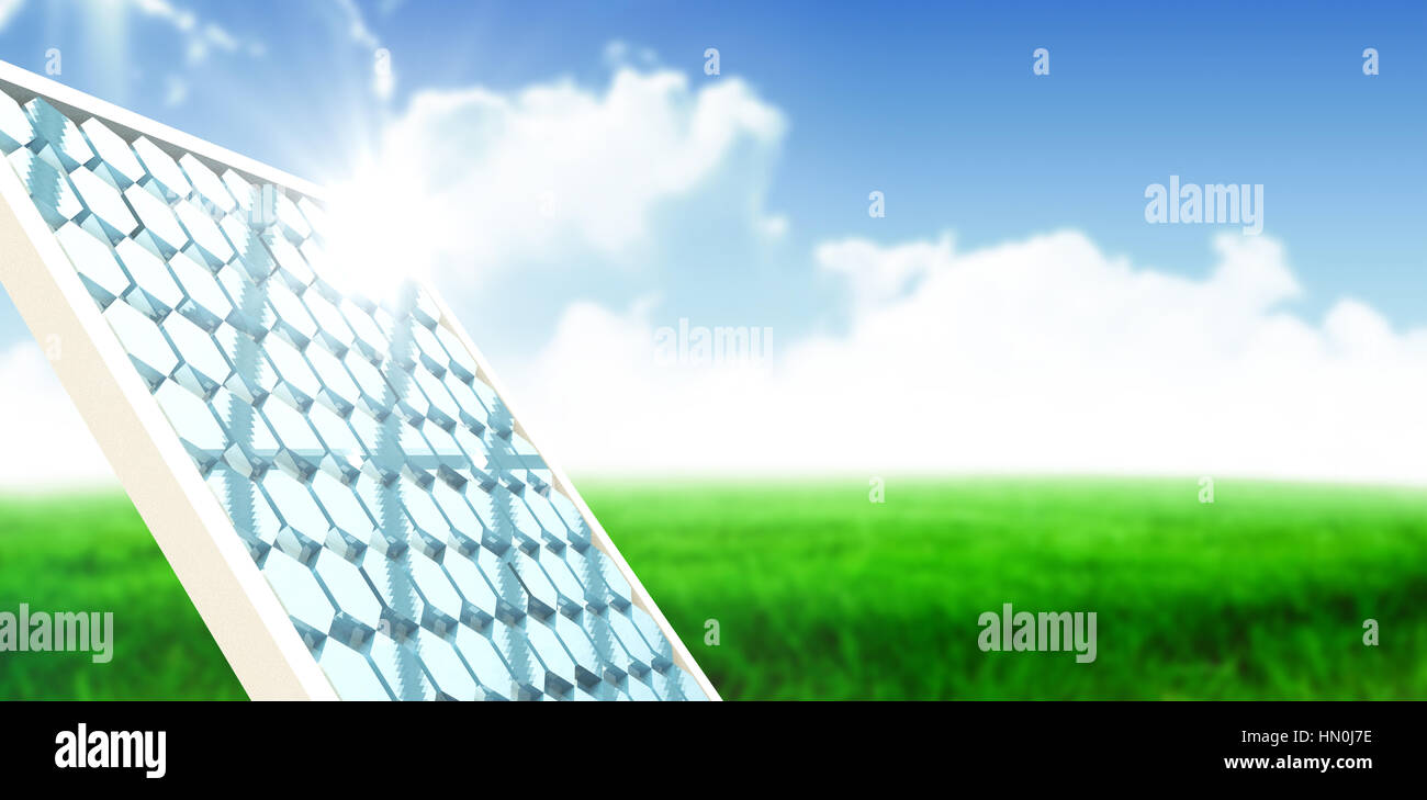 Digitally generated image of solar panel with hexagon shape glasses ...