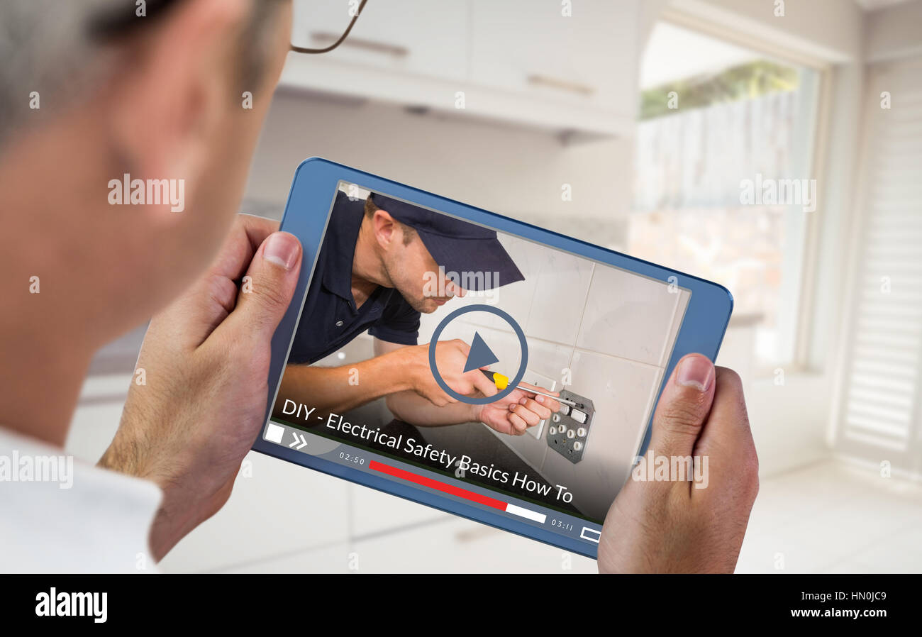 Fast forward sign on digitally generated blank screen against man using ...