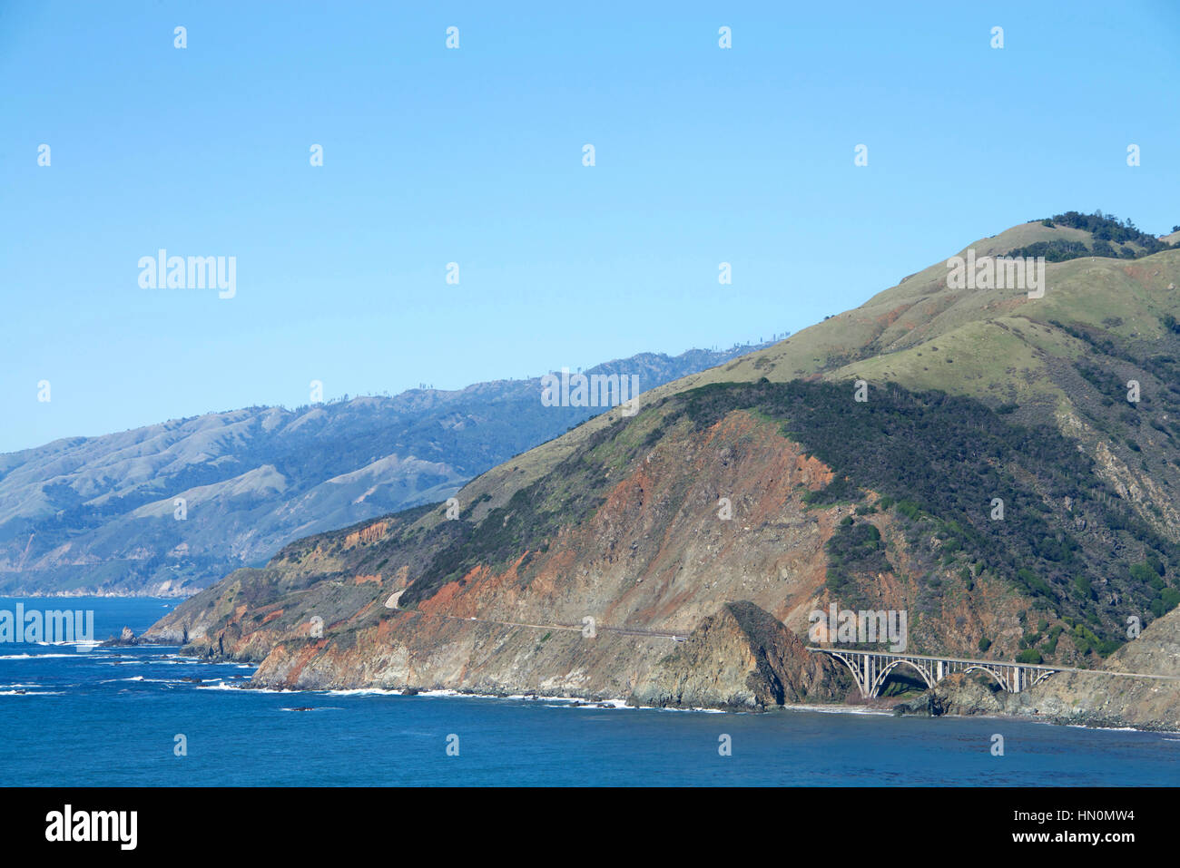 View of Pacific Coast Highway south of Big Sur with the Bixby Bridge ...