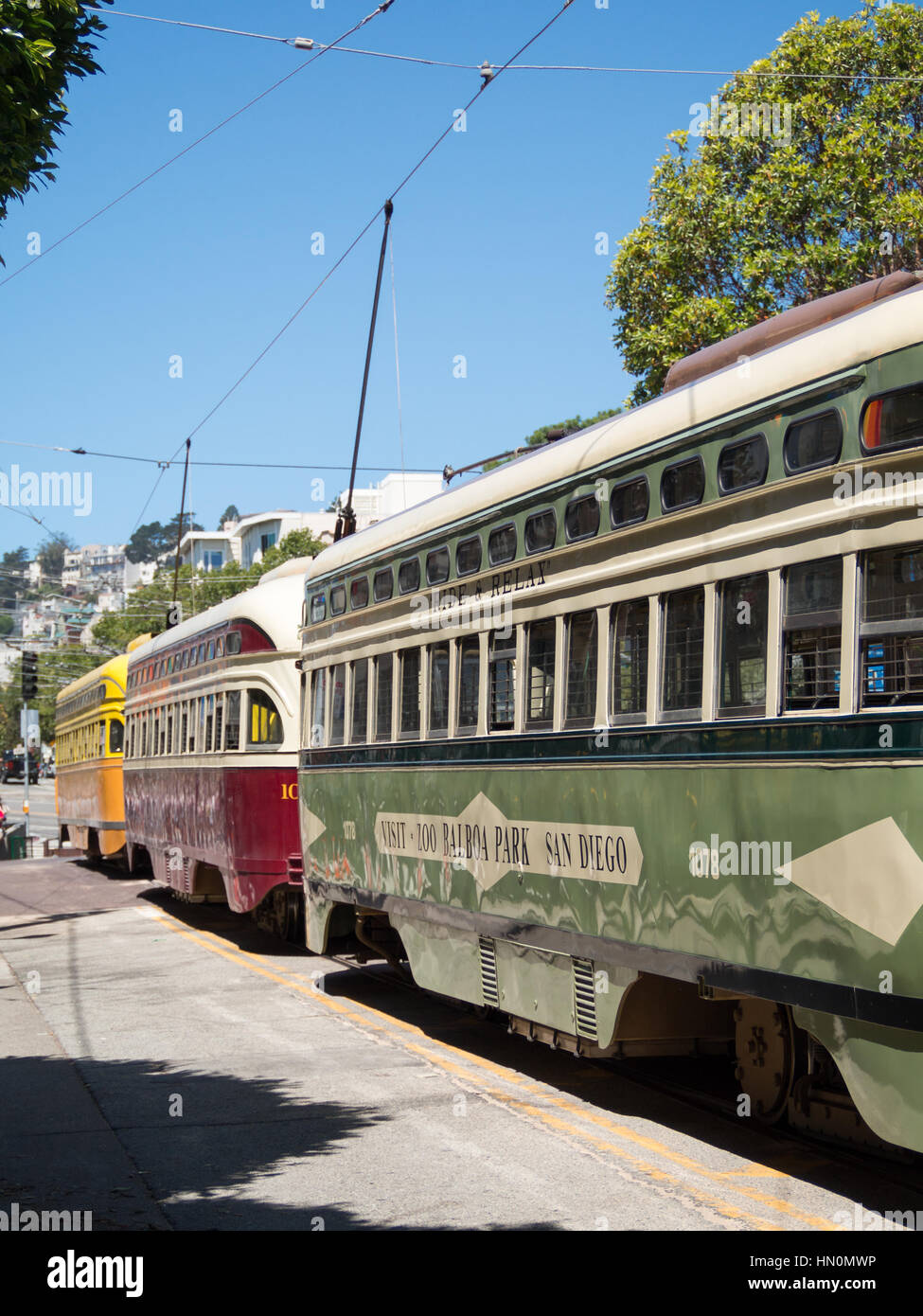 San Francisco trams in line in Castro Stock Photo - Alamy