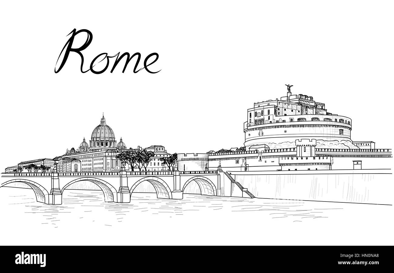 Rome cityscape with St. Peter's Basilica. Italian city famous landmark ...