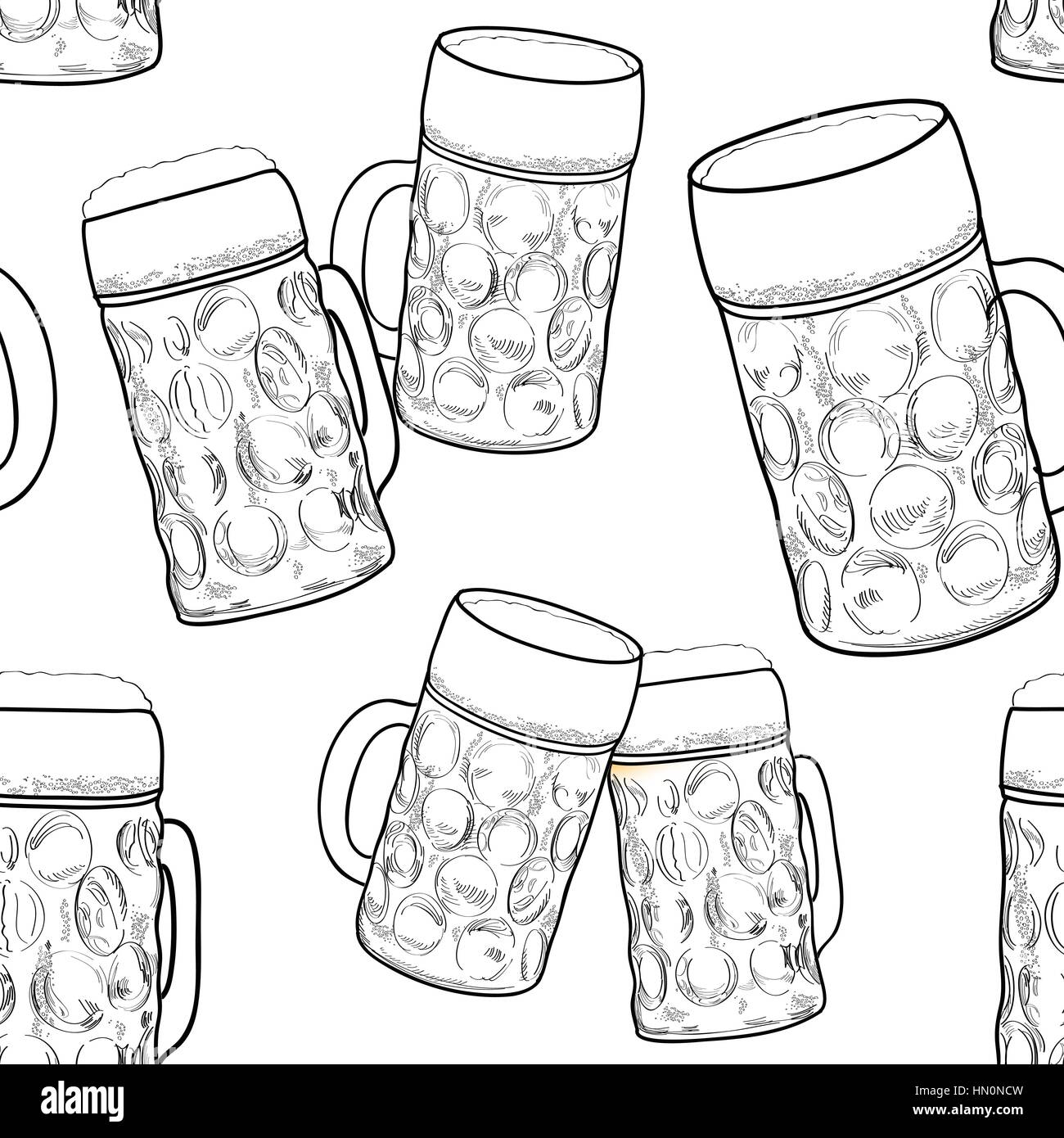 Beer Seamless Pattern Ornamental Background With Beer Mug Beer Glass Sketch Octoberfest Beer