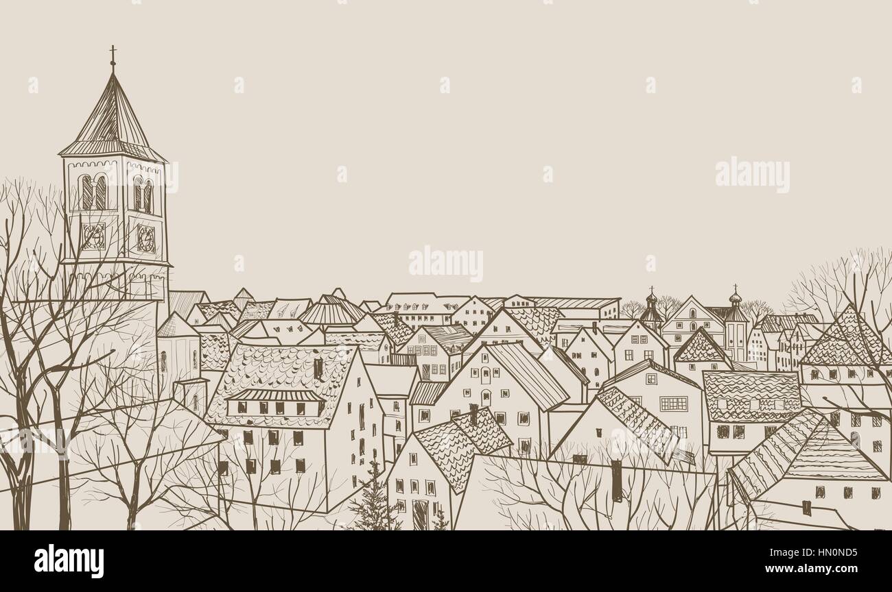 City landscape ancient houses in Stock Vector Images - Alamy