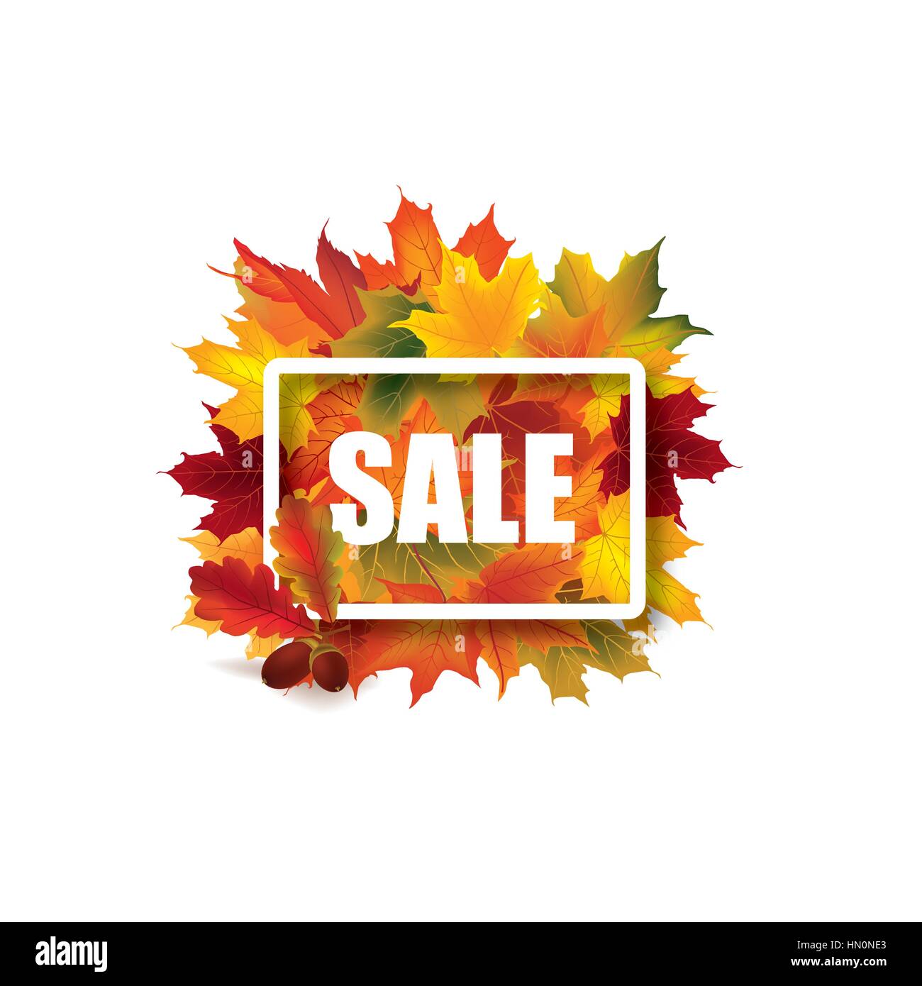 Fall leaves sign. Autumn leaf frame. Nature symbol with Sale lettering ...