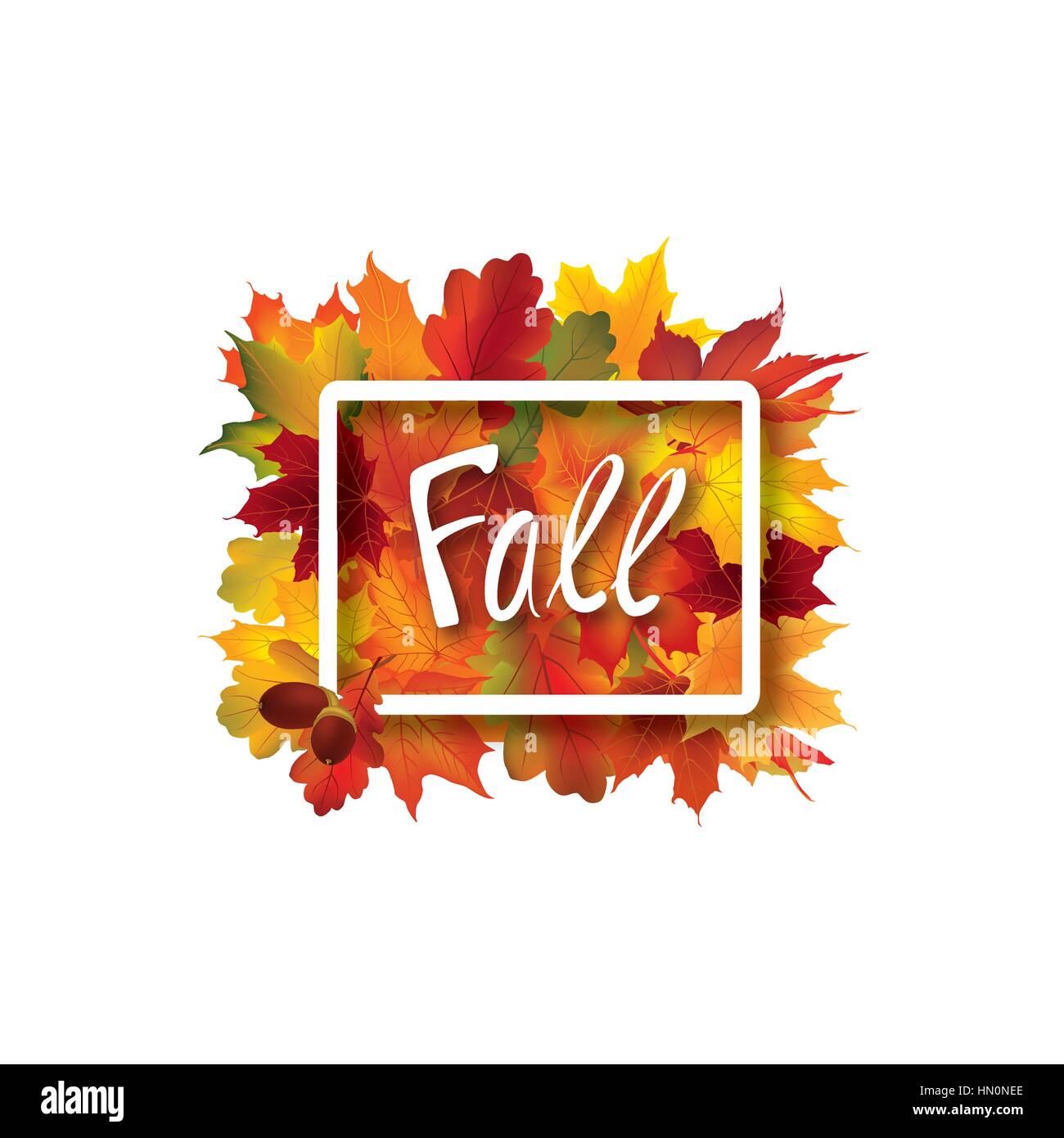Fall leaves sign. Autumn leaf frame. Nature symbol with Fall lettering ...