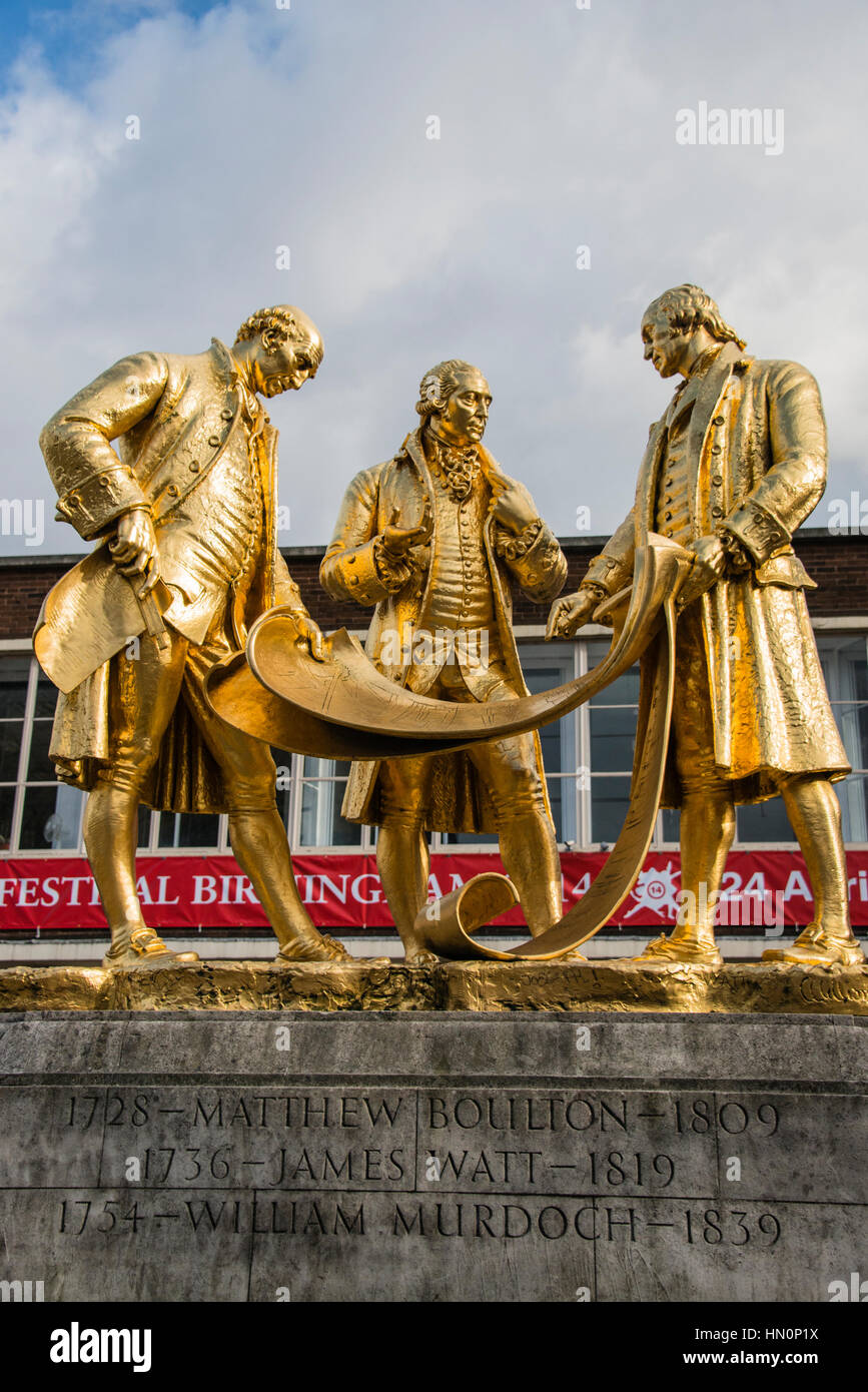 Gilded bronze statue of Matthew Boulton, James Watt and William Murdoch ...