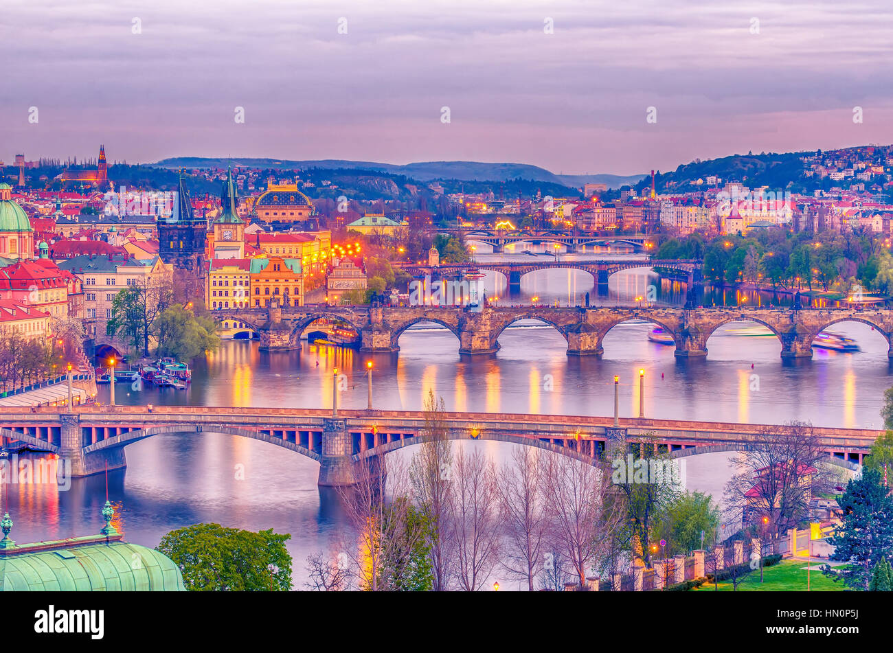 Prague, Czech Republic: romantic bridges that crosses Vltava river in ...