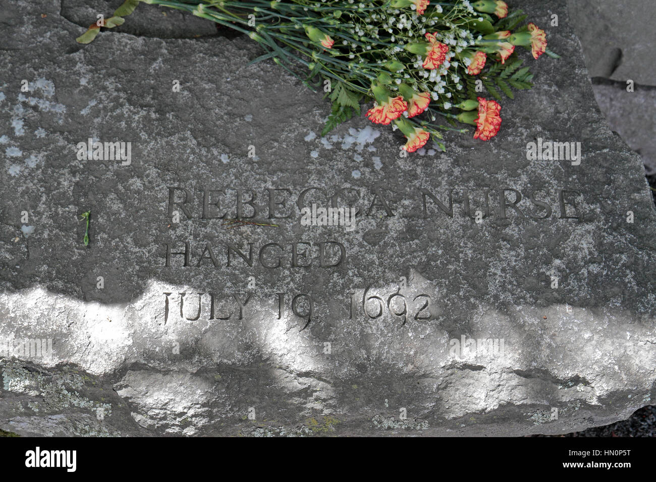 The memorial bench for Rebecca Nurse, one victim of the Salem Witch ...