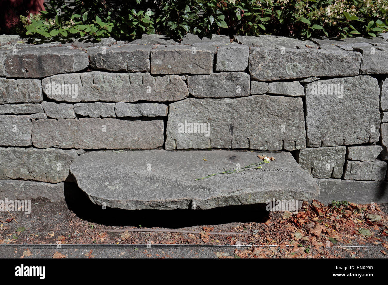 The memorial bench for Samuel Wardwell, one victim of the Salem Witch ...