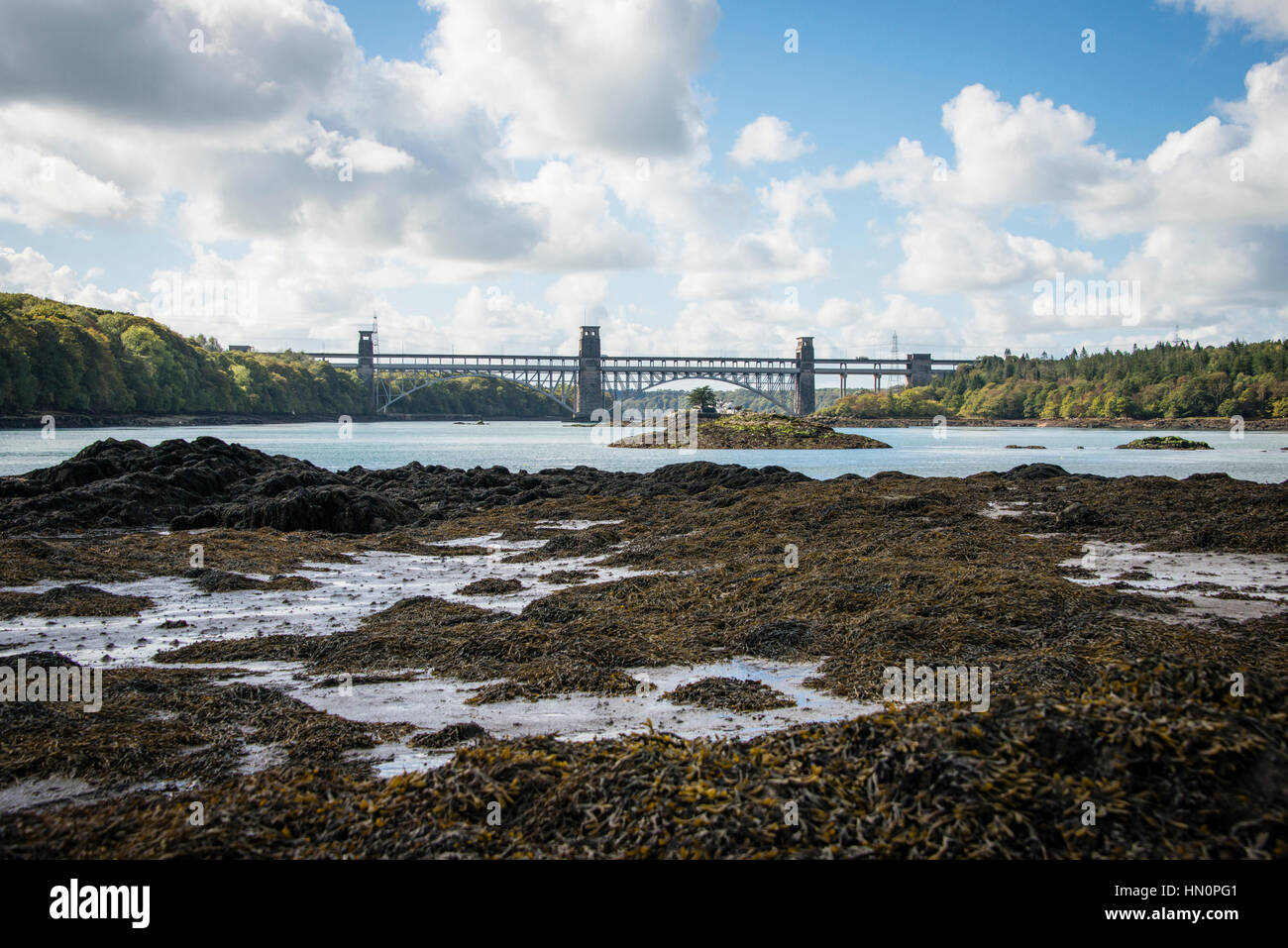 The Britannia Bridge connecting Anglesey to mainland Wales in the UK ...