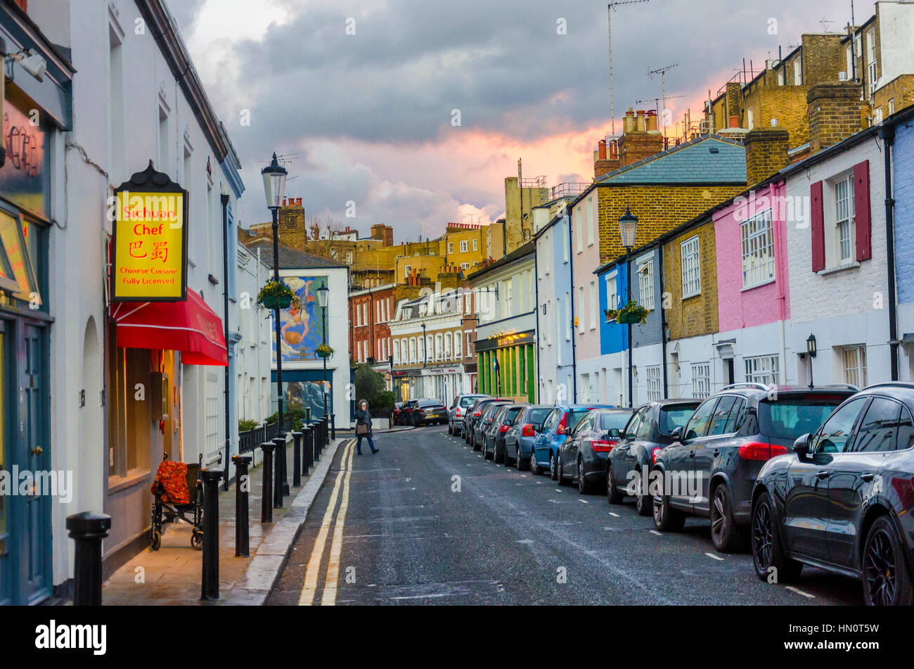Looking down Kenway Road in Earl's Court, London at sunset Stock Photo ...