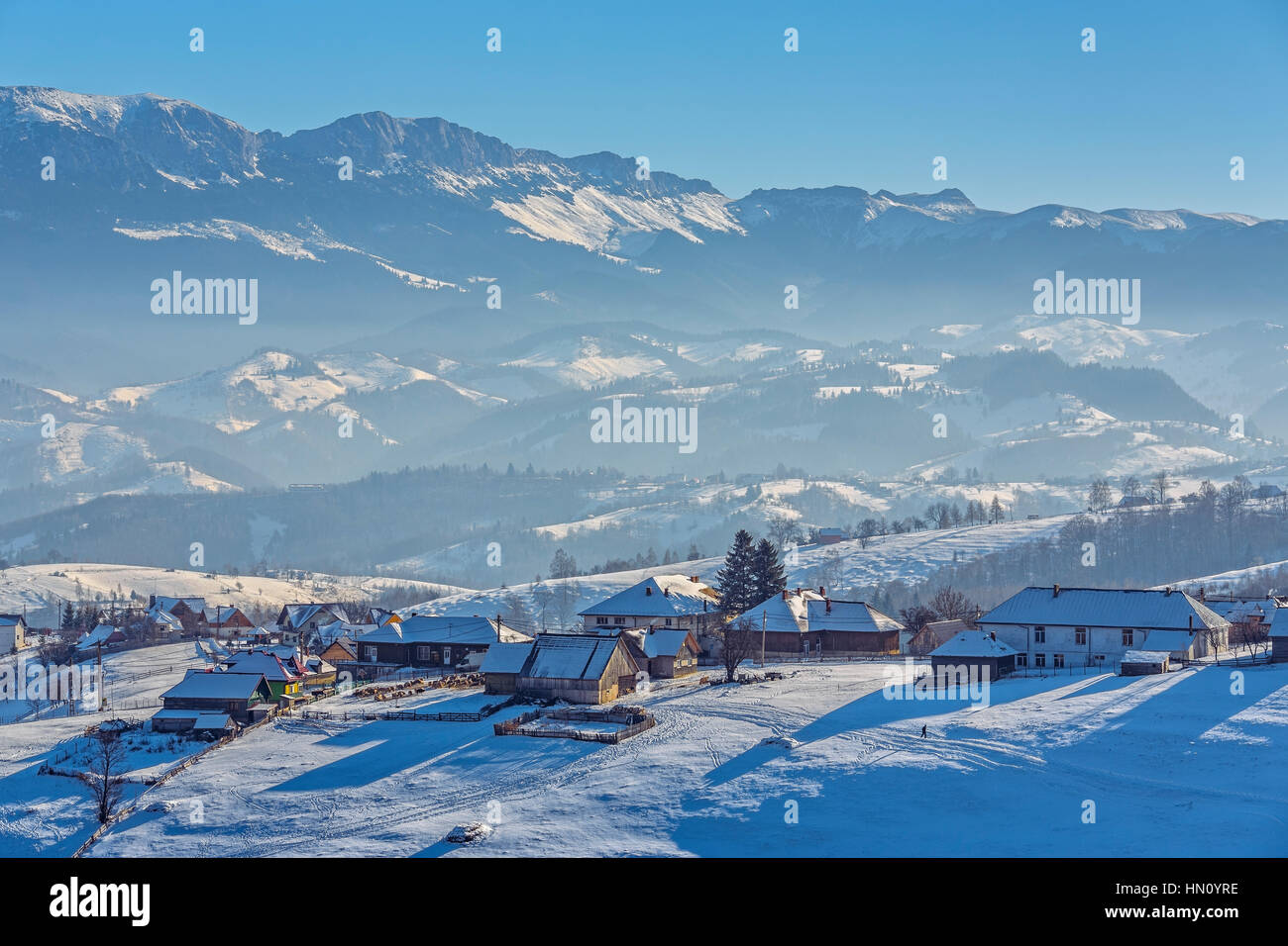 Picturesque rural landscape with traditional Romanian hamlet in the ...