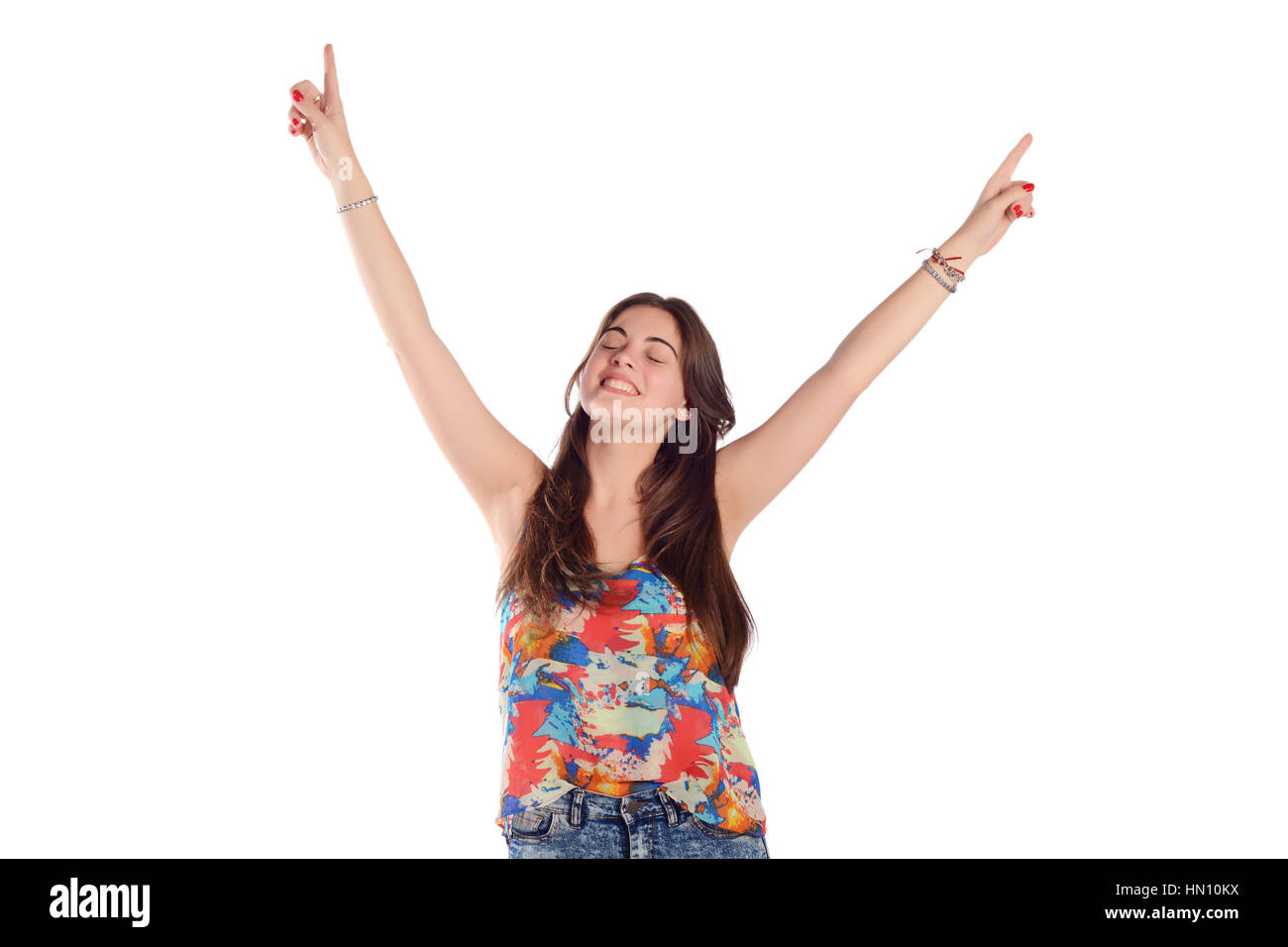 Portrait of young latin woman smiling. Isolate white background Stock ...