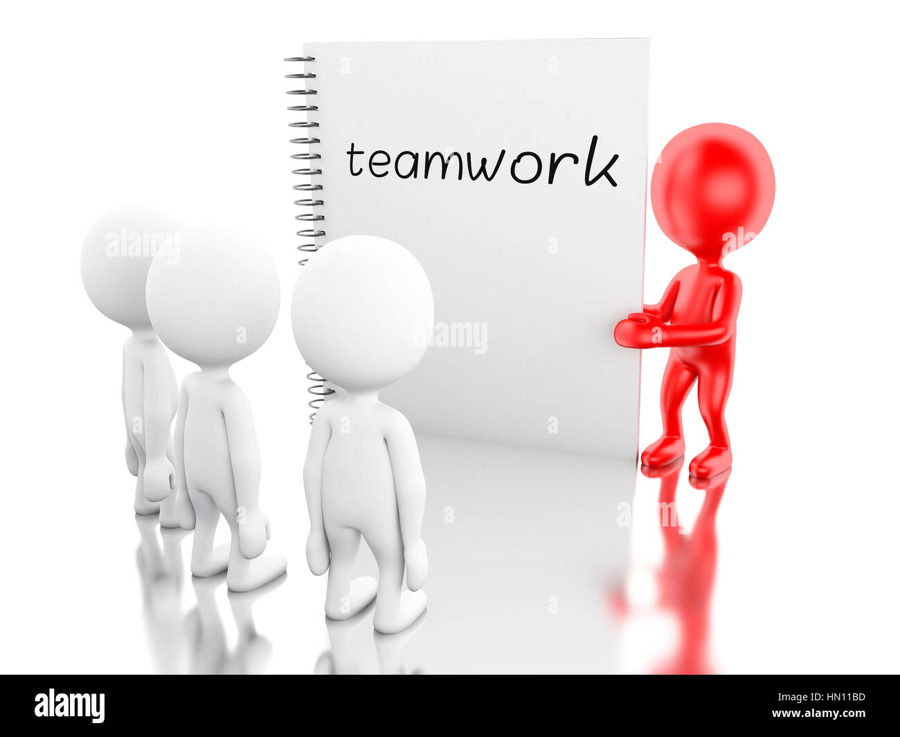 3d renderer image. White people, red leadership and notepad with word ...