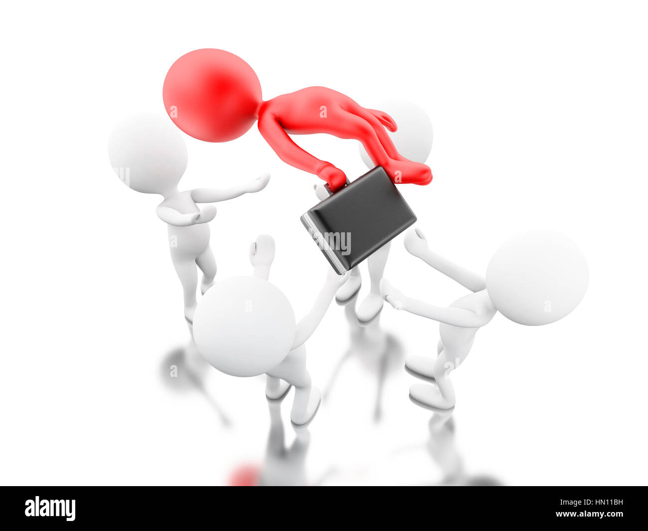 3d renderer image. White people and red man leadership. Leadership and ...