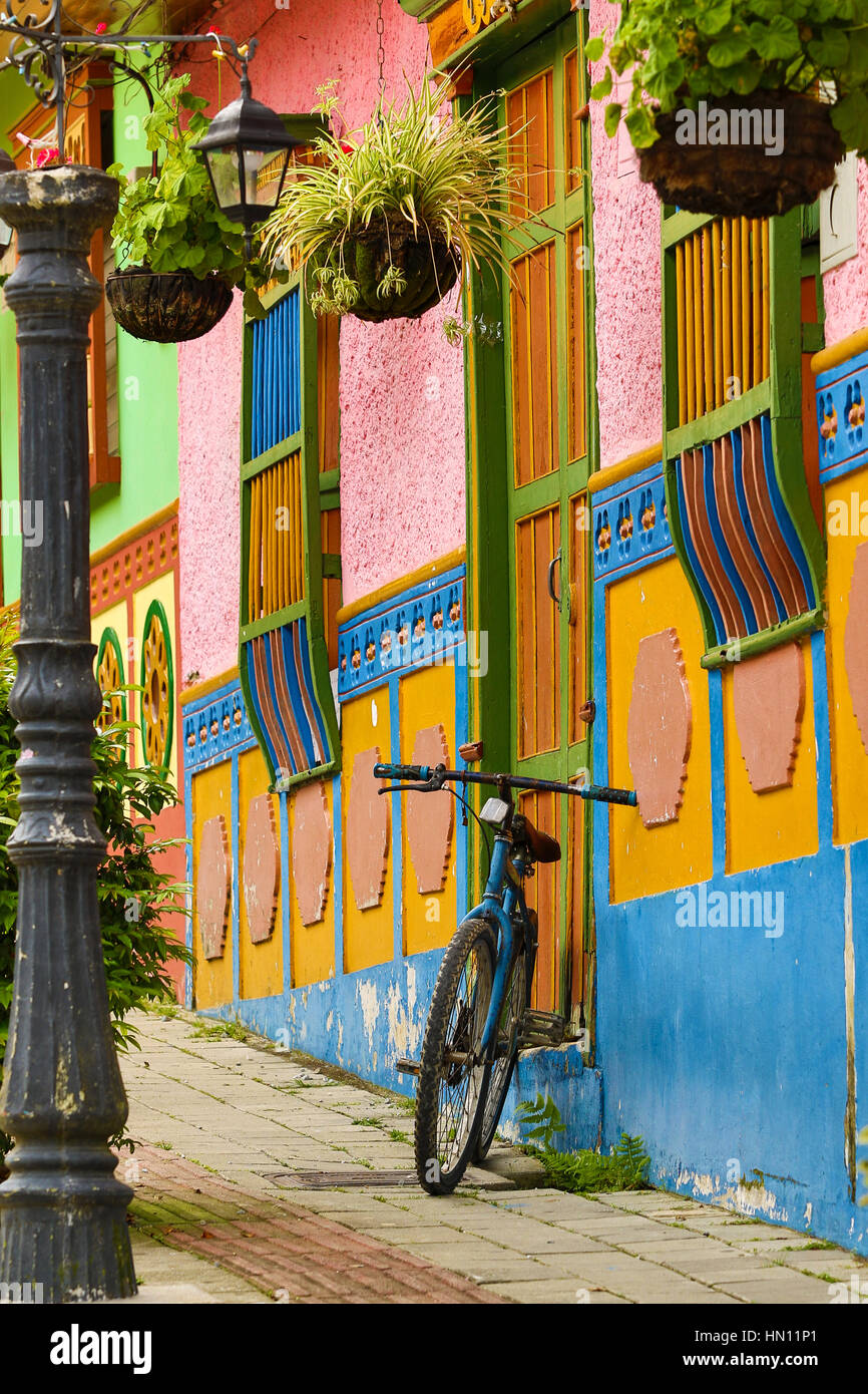 colonial architecture with colorfully painted houses and cobble stone ...
