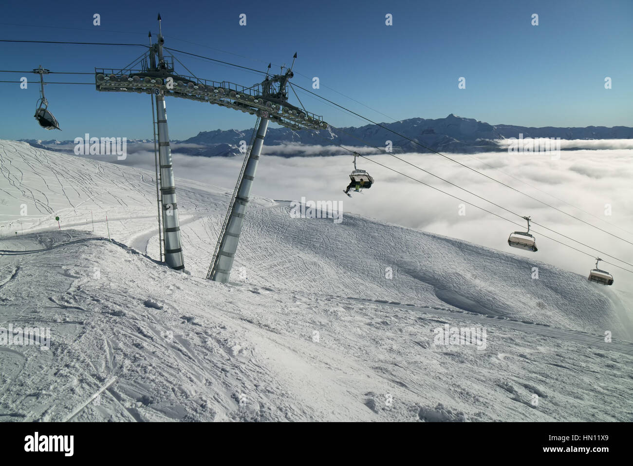 Chairlift for 4 persons on Southern slope of Rosa Peak 2320 meters ...