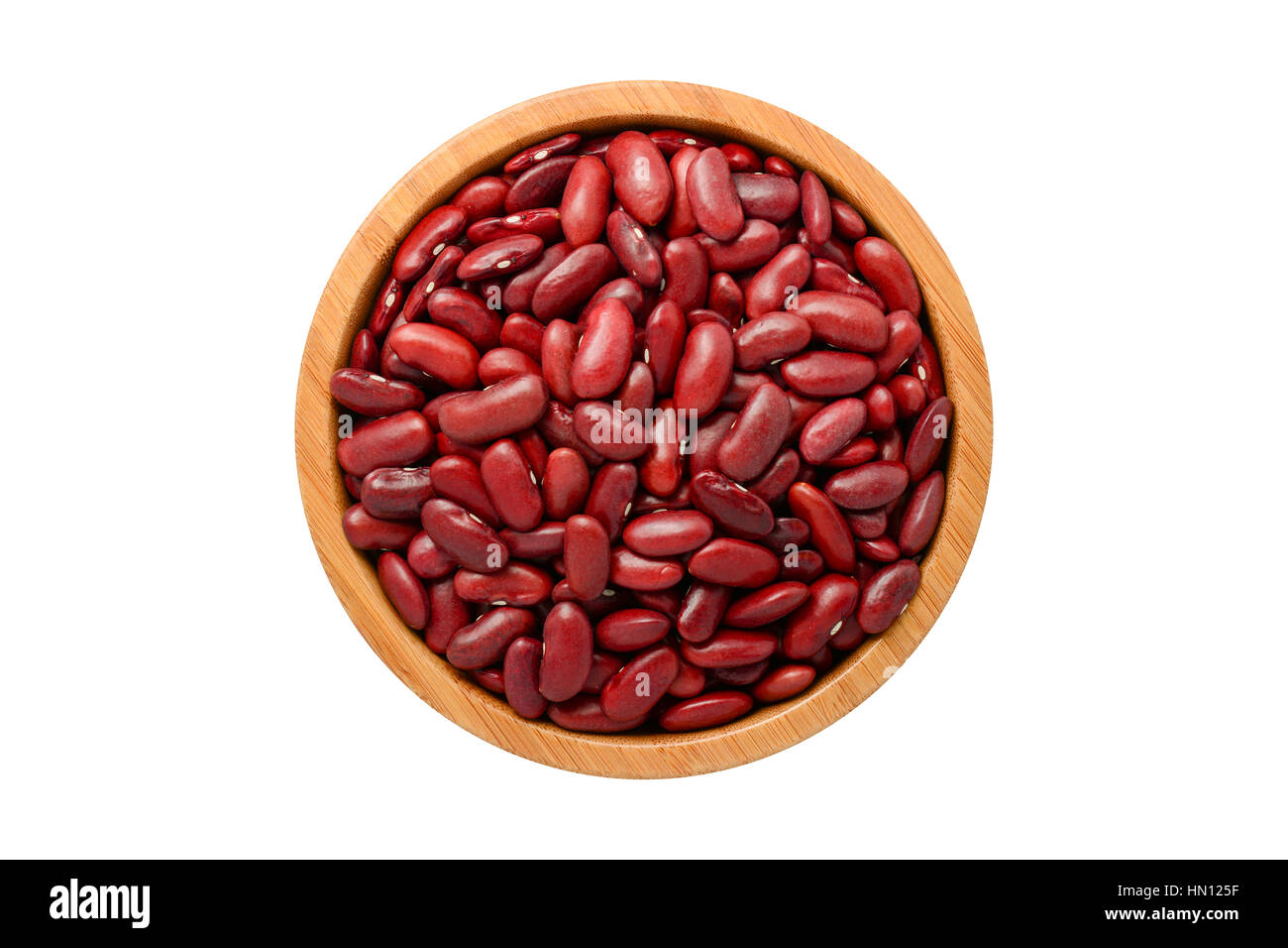 Top view of red beans in wooden bowl isolated on white background with ...