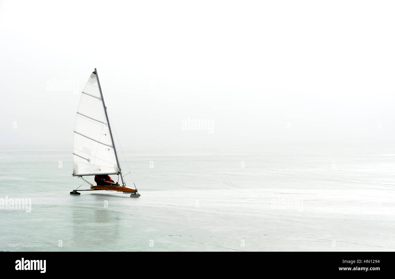 Ice sailing on frozen Lake Balaton, Hungary Stock Photo - Alamy