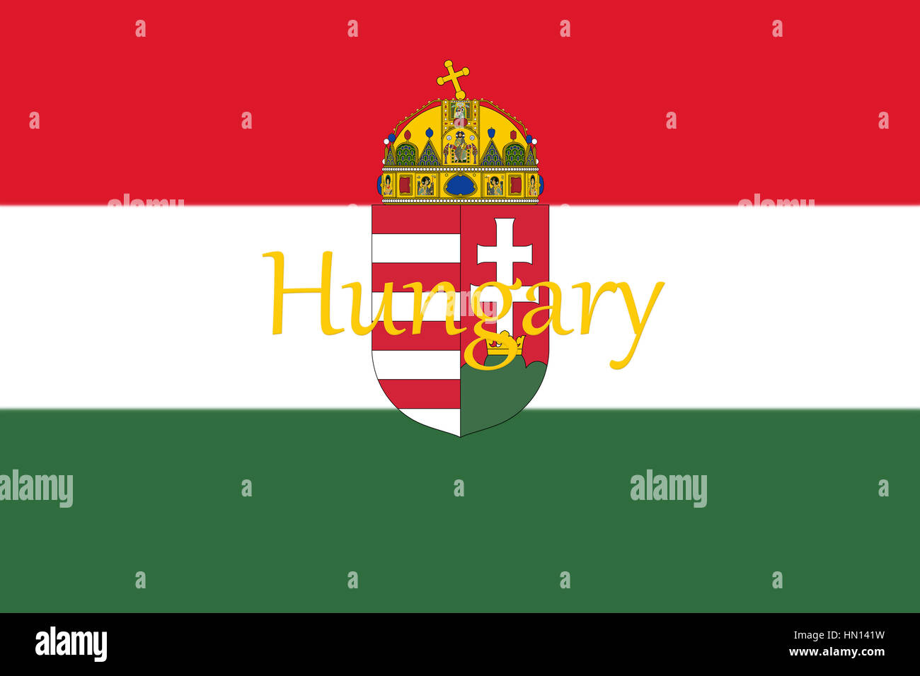 Hungarian National Flag With Coat Of Arms and Hungary Written On It 3D ...