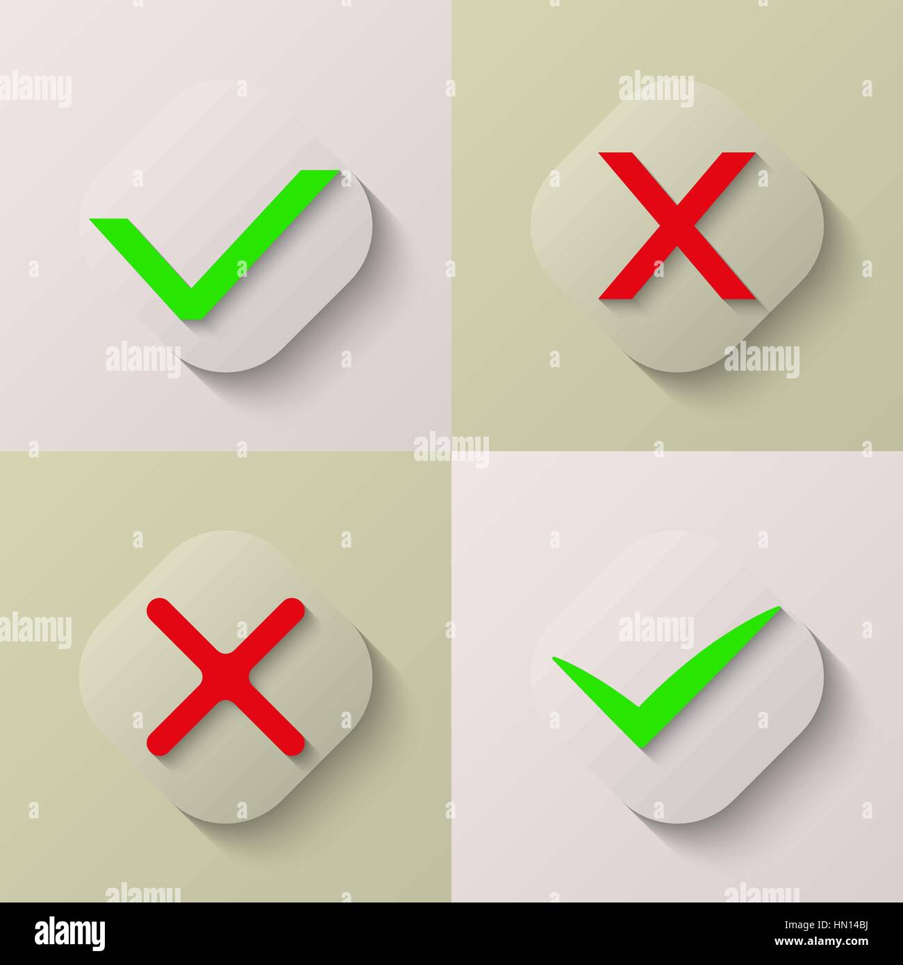 Collection of four icons confirmation and cancellation. Flat. Red ...