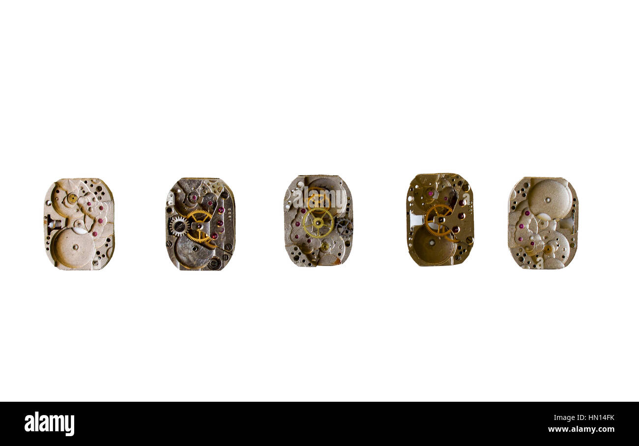 the clockworks isolated on a white background Stock Photo - Alamy