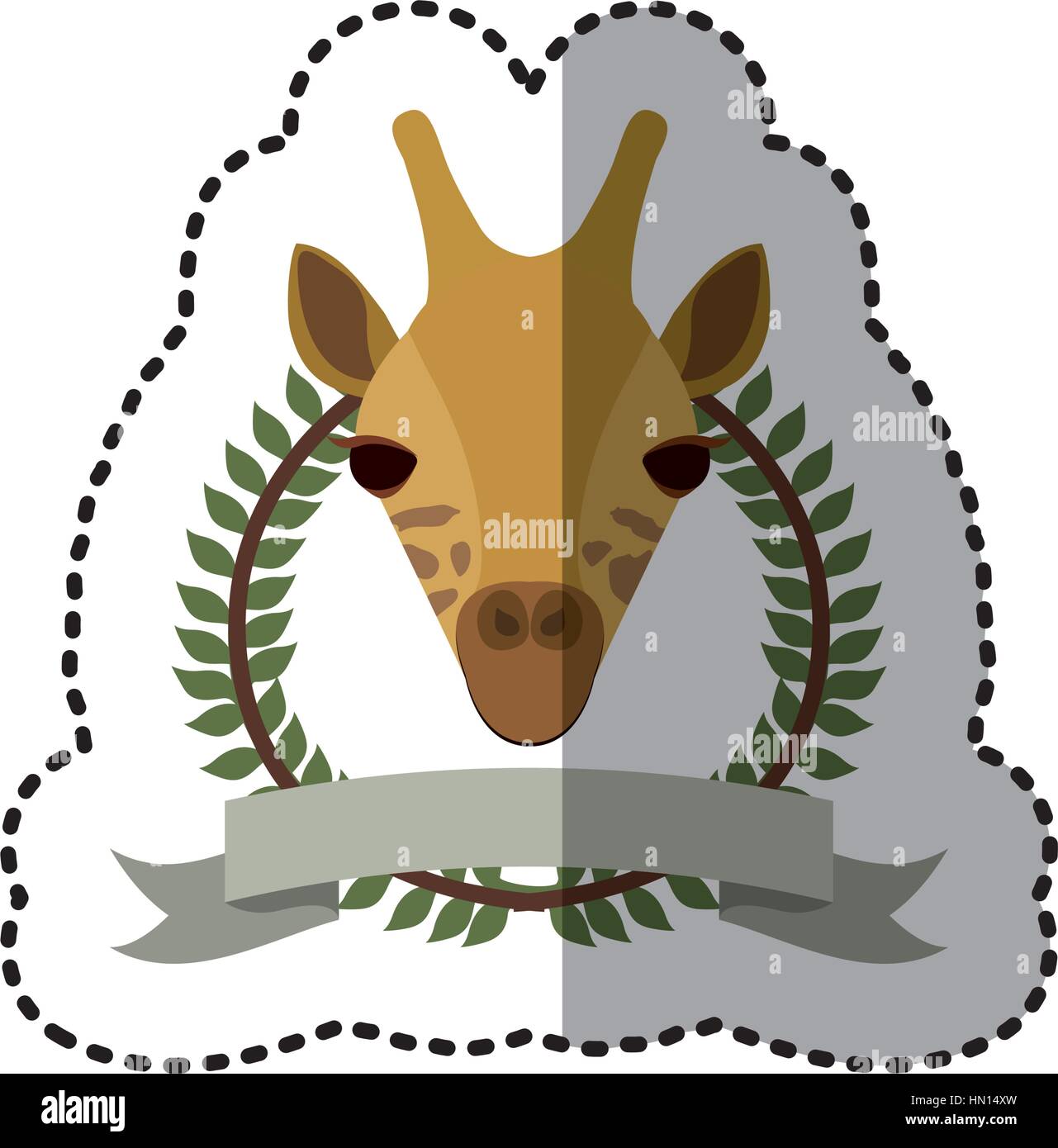 sticker crown leaves and label with giraffe animal vector illustration ...