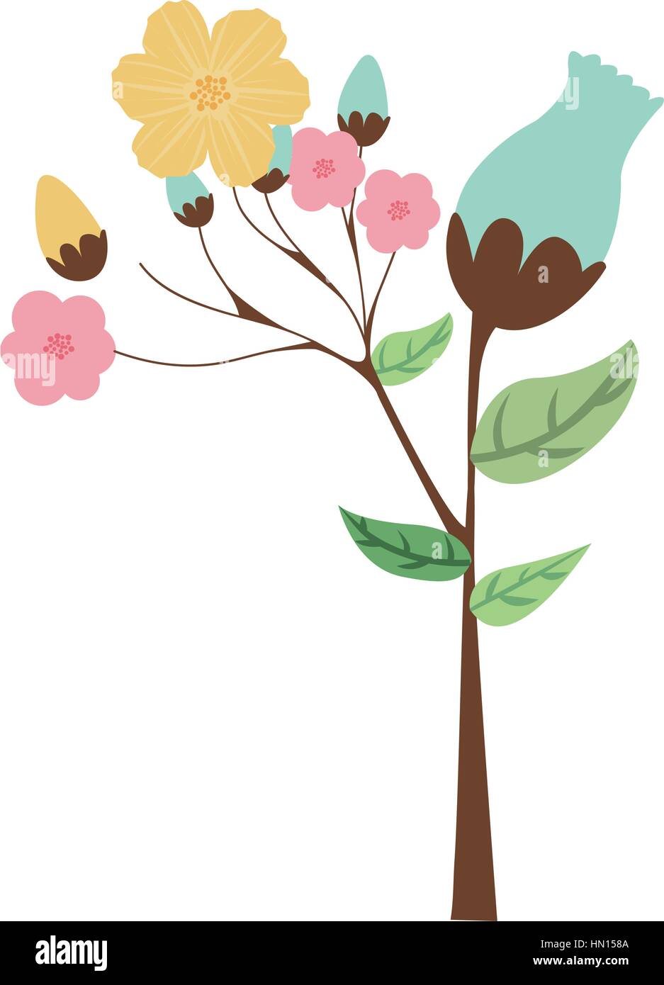 ramifications with flowers and leaves vector illustration Stock Vector ...