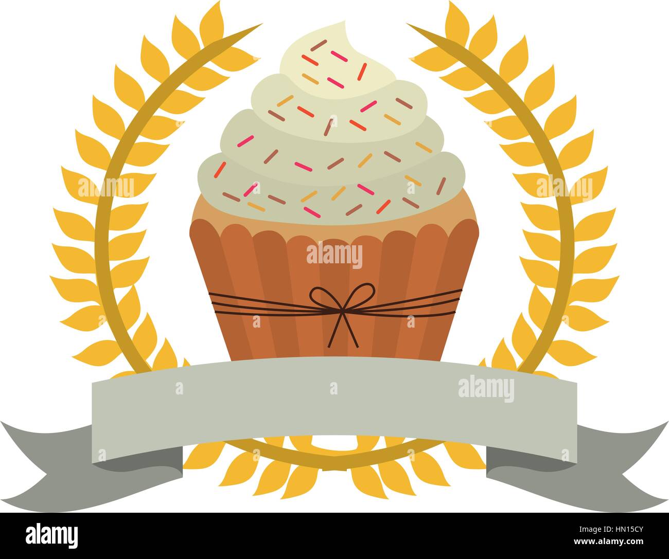 crown of leaves with cupcake with cream and sparks vector illustration ...