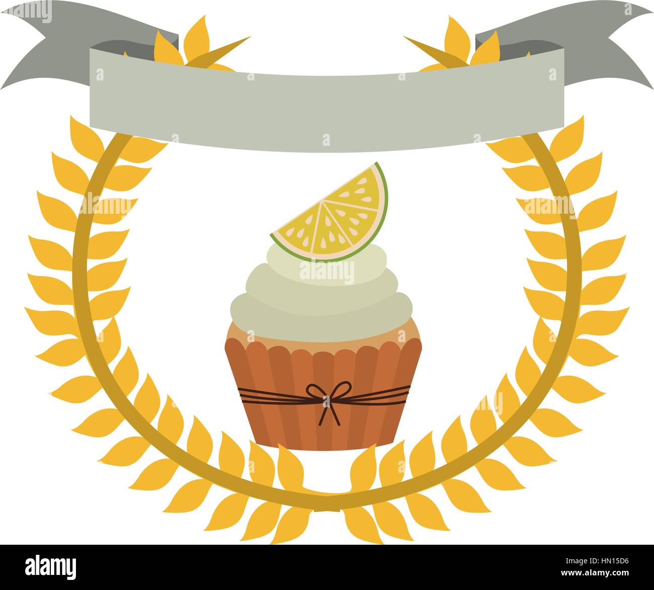 crown of leaves with cupcake with cream and lemon vector illustration ...
