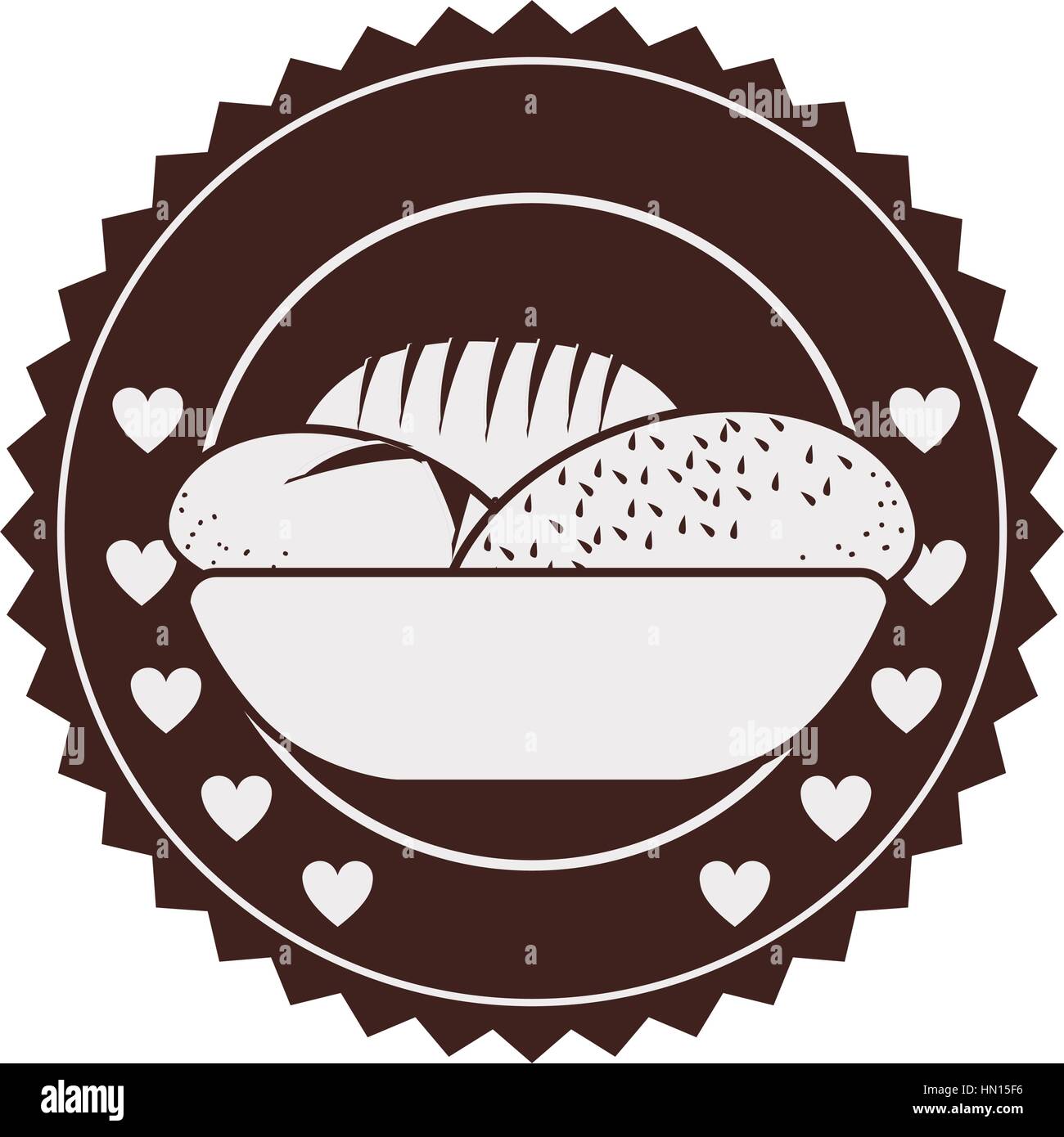 brown sticker with breads in basket in round frame vector illustration ...