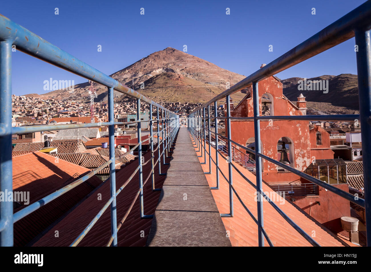 View of Cerro Rico mountain from San Lorenzo Church in Potosi, Bolivia ...