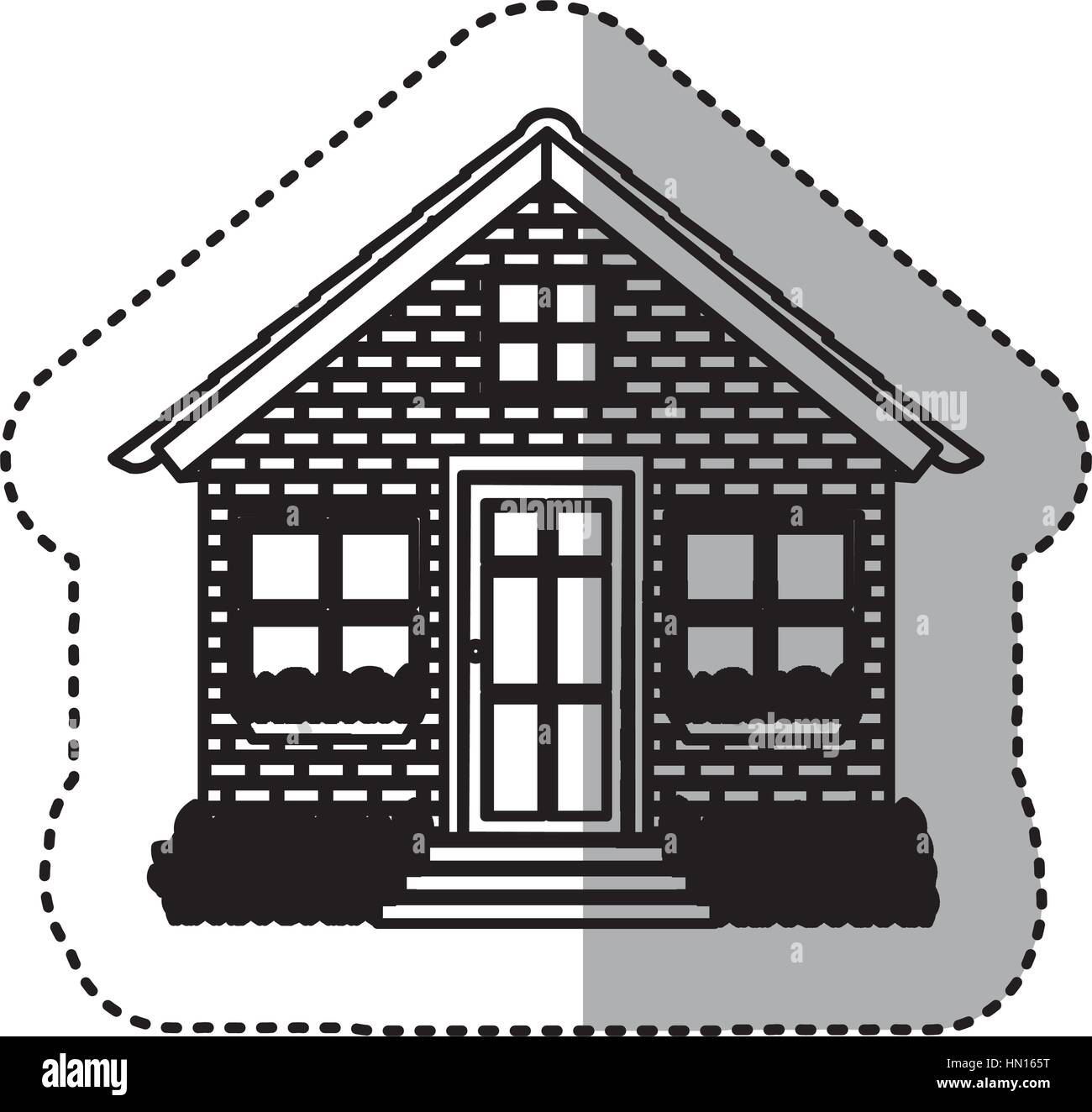 black contour silhouette sticker with house with garden Stock Vector ...