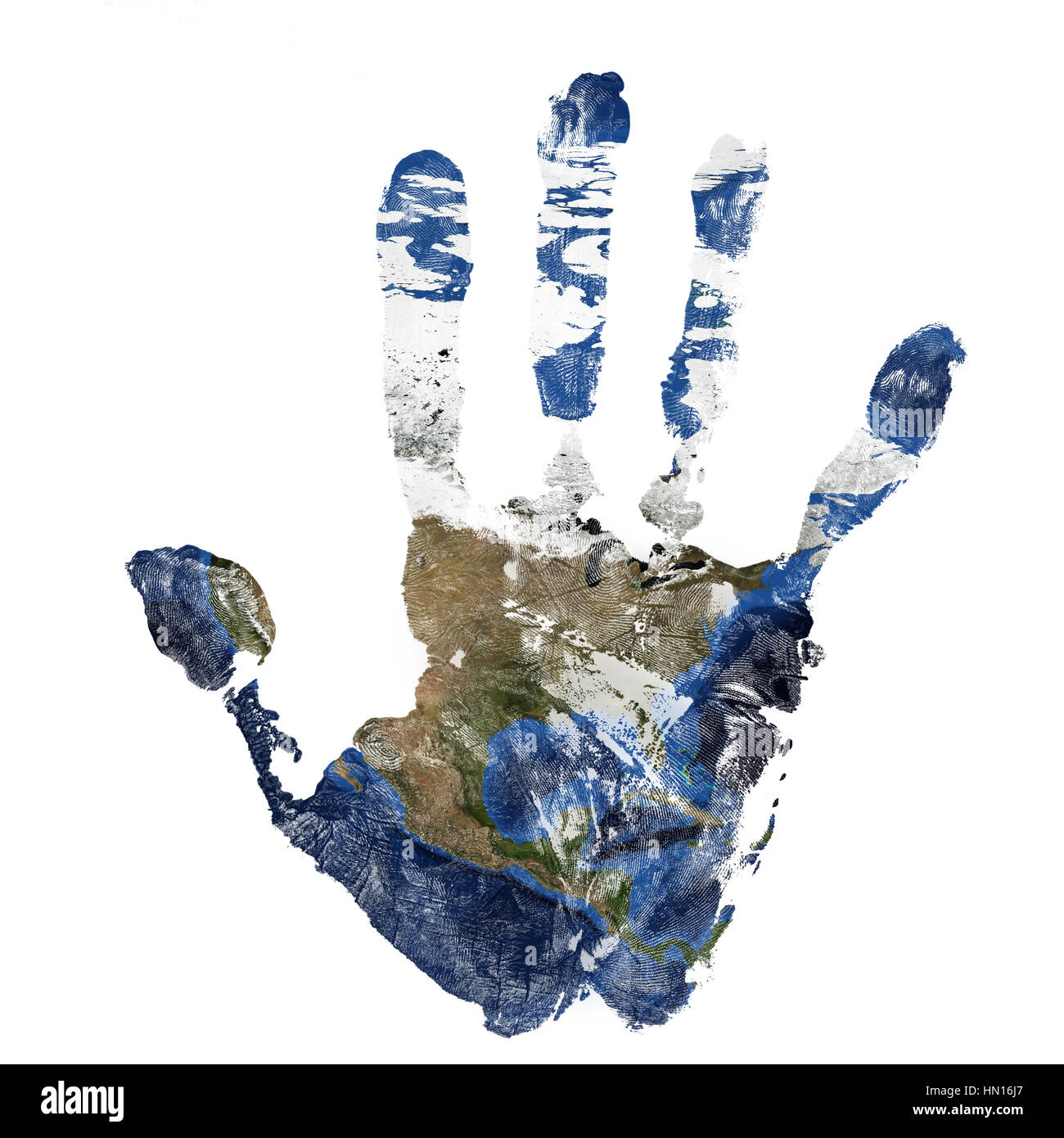 Real hand print combined with a map of Noth America - of our blue ...